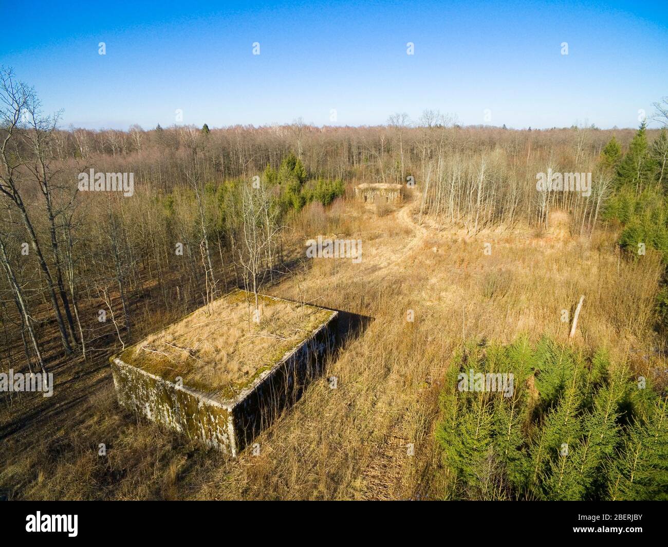 Aerial view of reinforced concrete bunkers belonged to Headquarters of ...