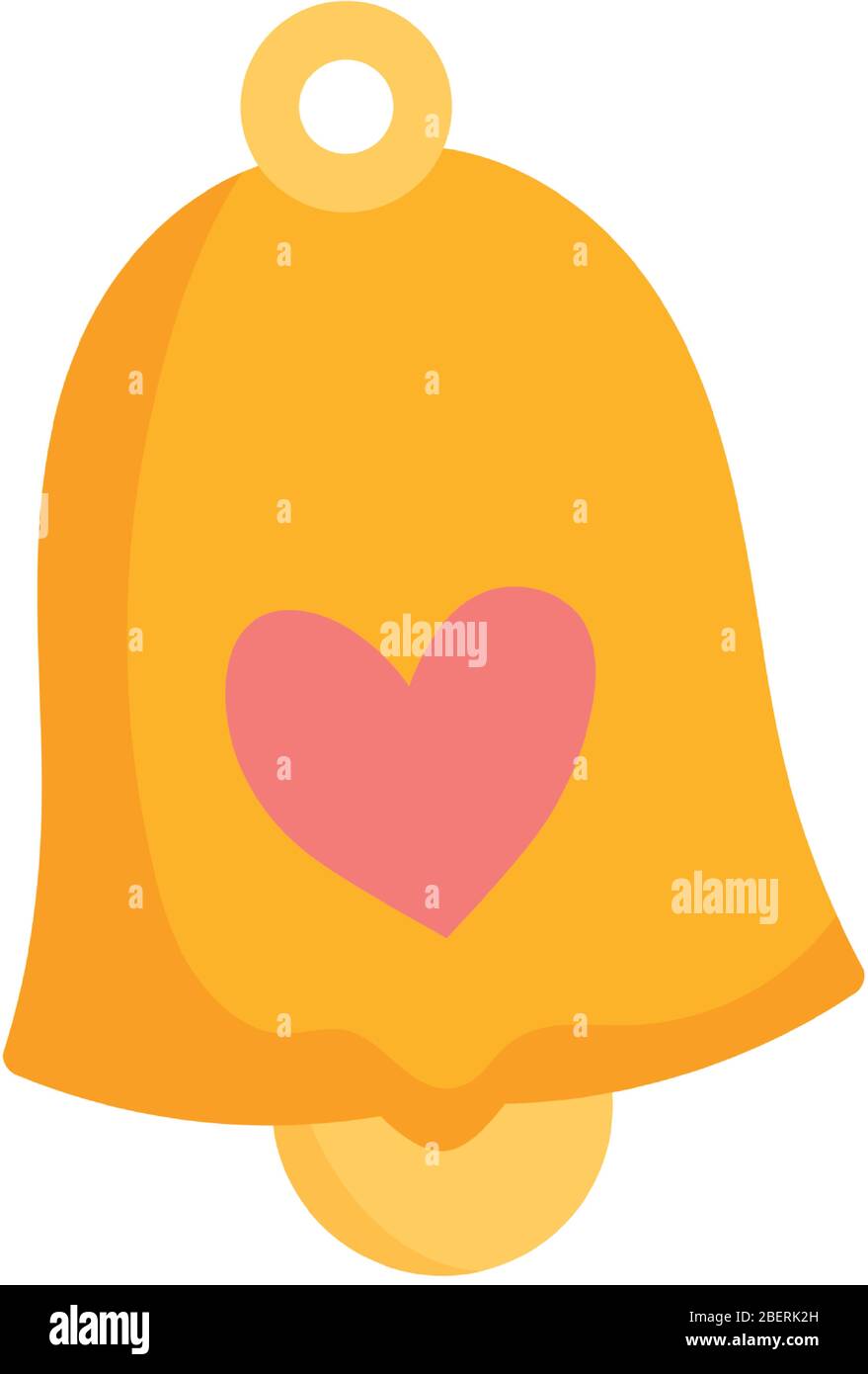 gold bell with heart cartoon isolated icon on white background vector ...