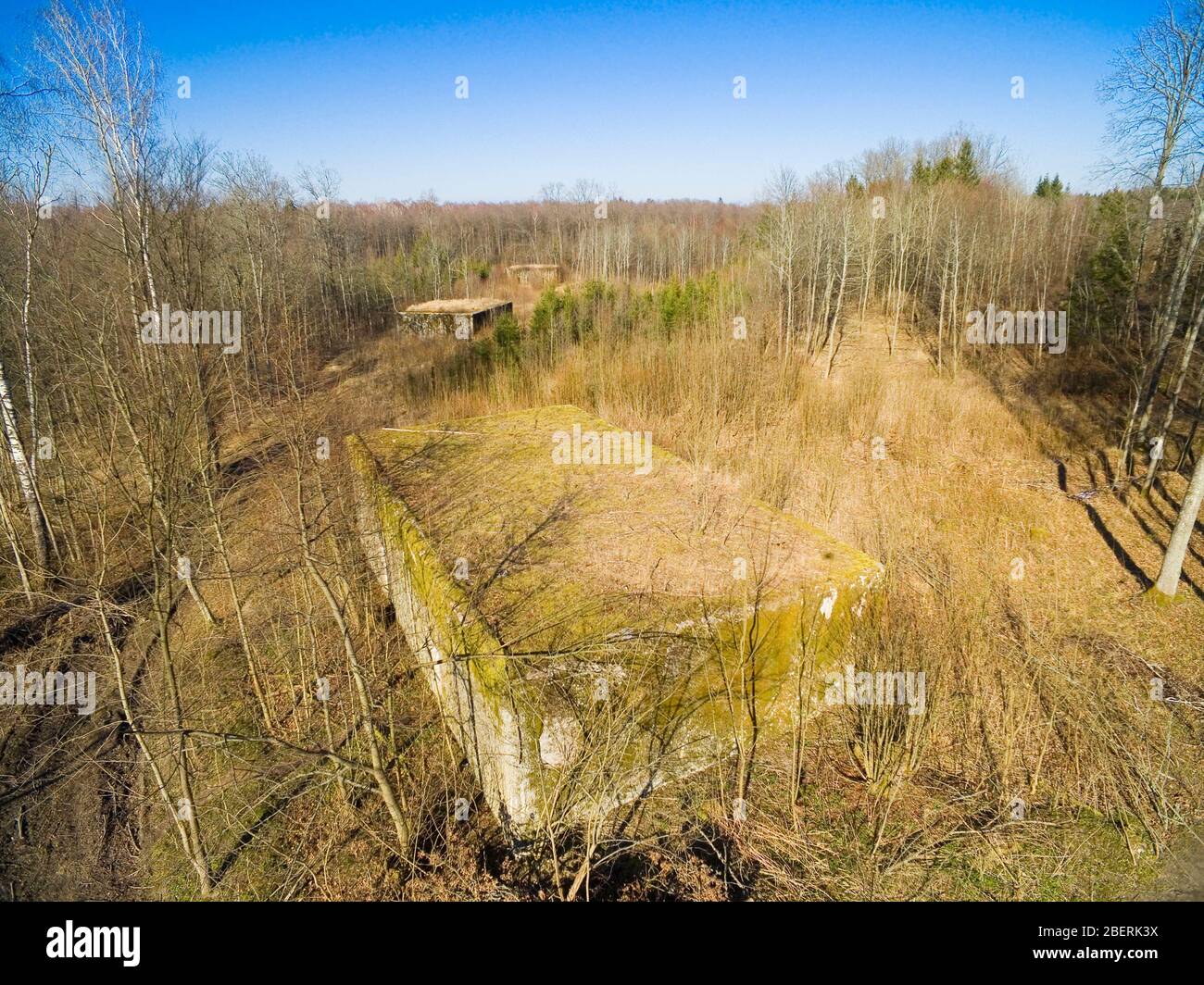 Aerial view of reinforced concrete bunkers belonged to Headquarters of ...