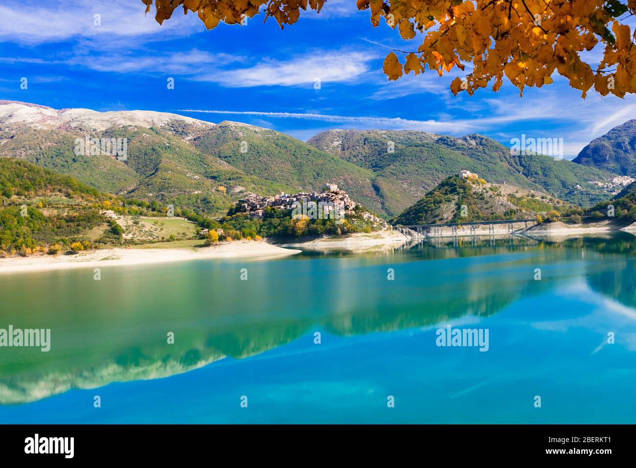 Impressive Castel di Tora village,view with Turano lake and mountains ...