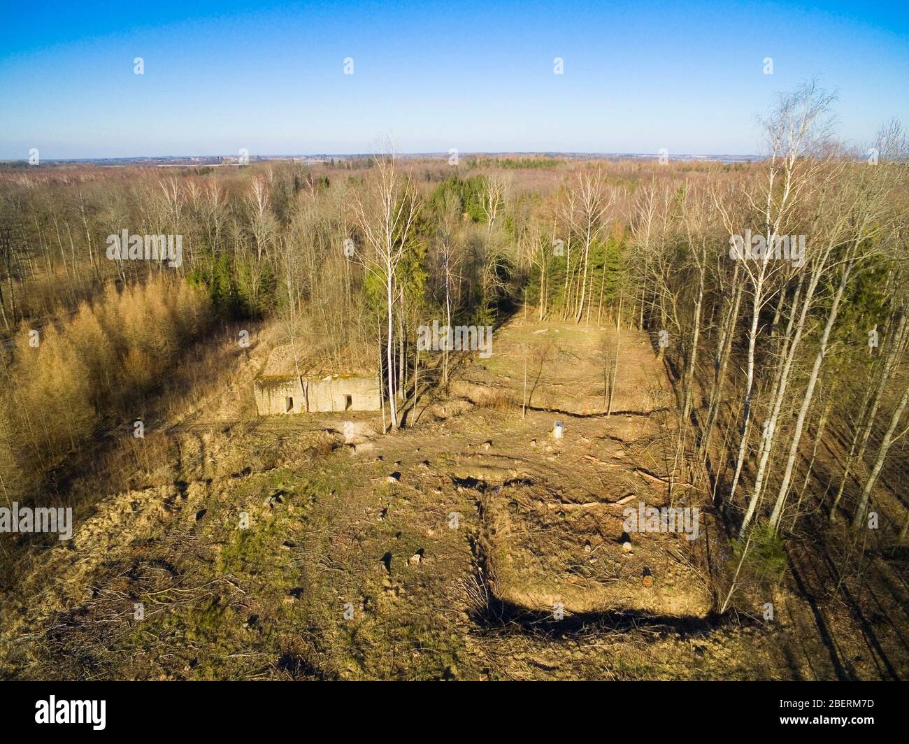 Aerial view of reinforced concrete bunkers belonged to Headquarters of ...