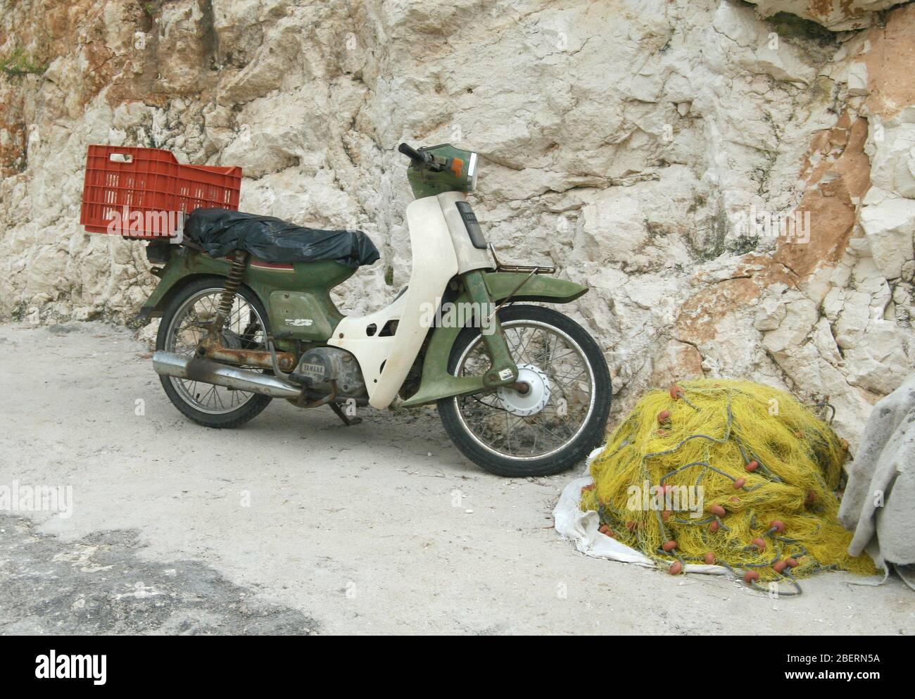 Zakynthos island, Greece - 27 September 2008: old motorcycle parked at ...