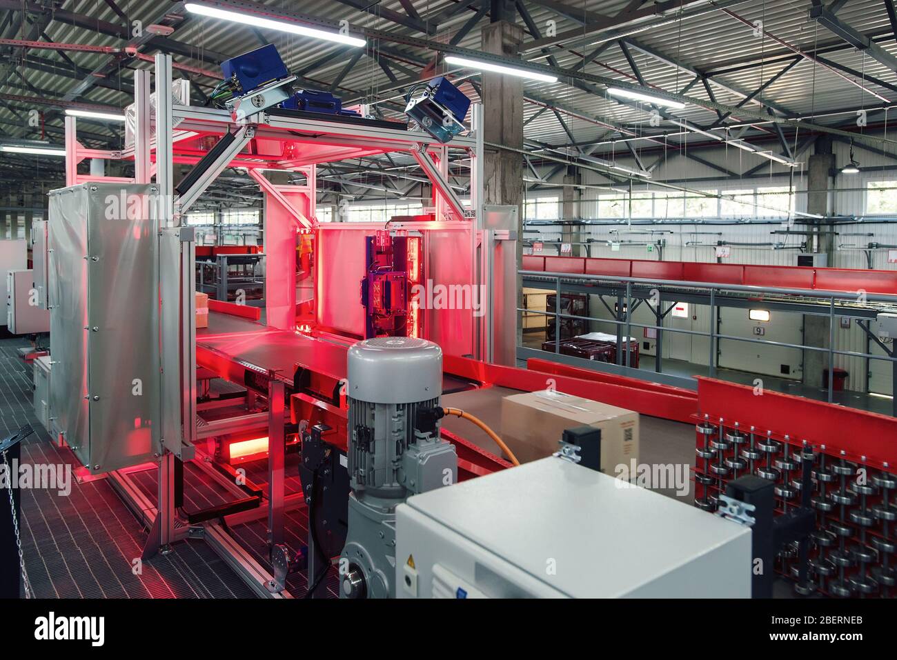 conveyor sorting belt at distribution warehouse. Distribution hub for ...