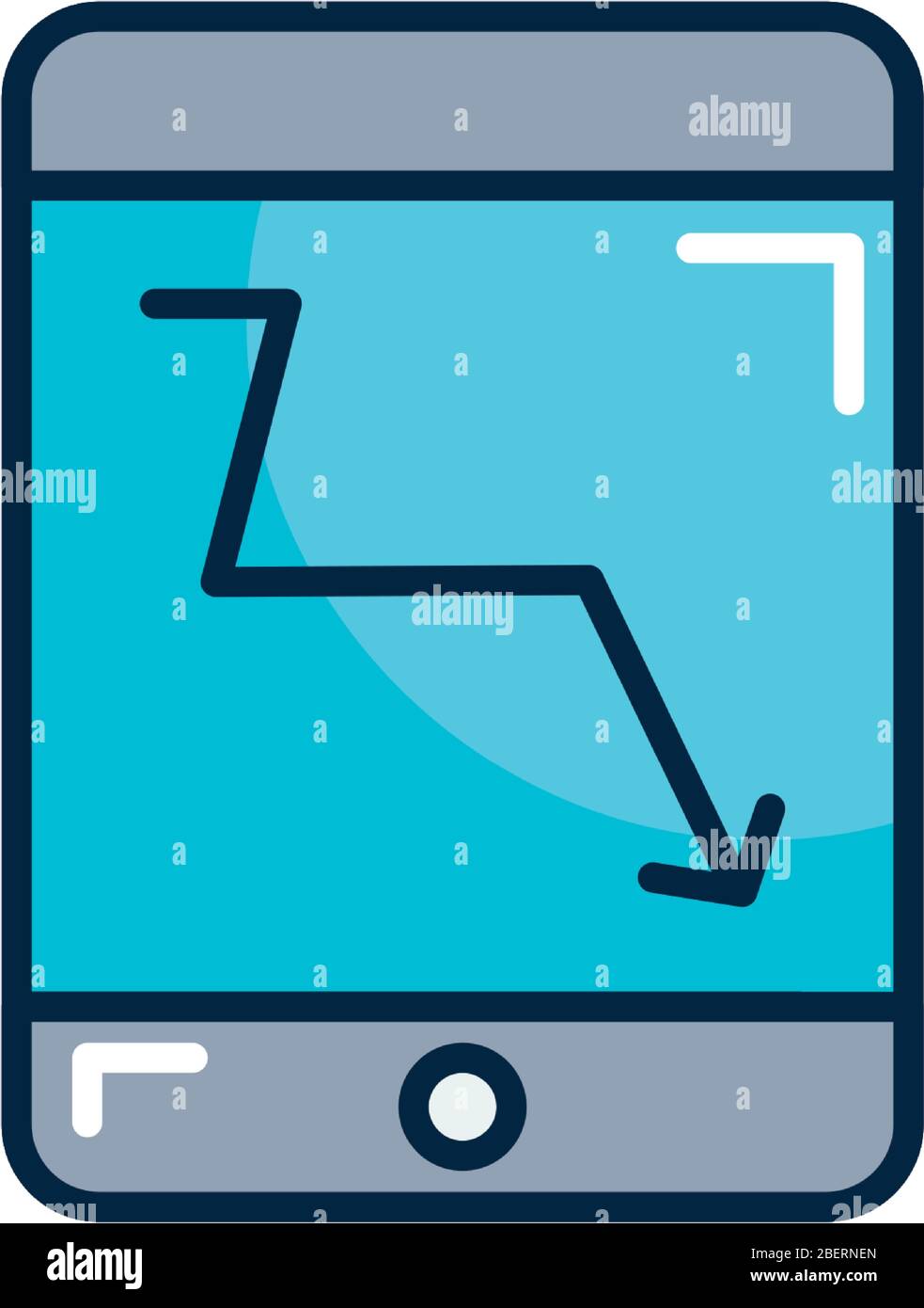 financial broke concept, smartphone with financial arrow down icon on screen over white ...