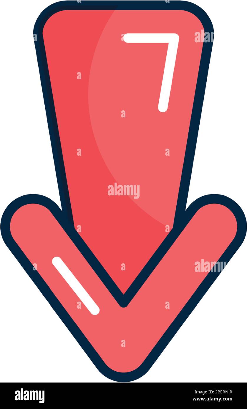 arrow with down direction icon over white background, line color style ...