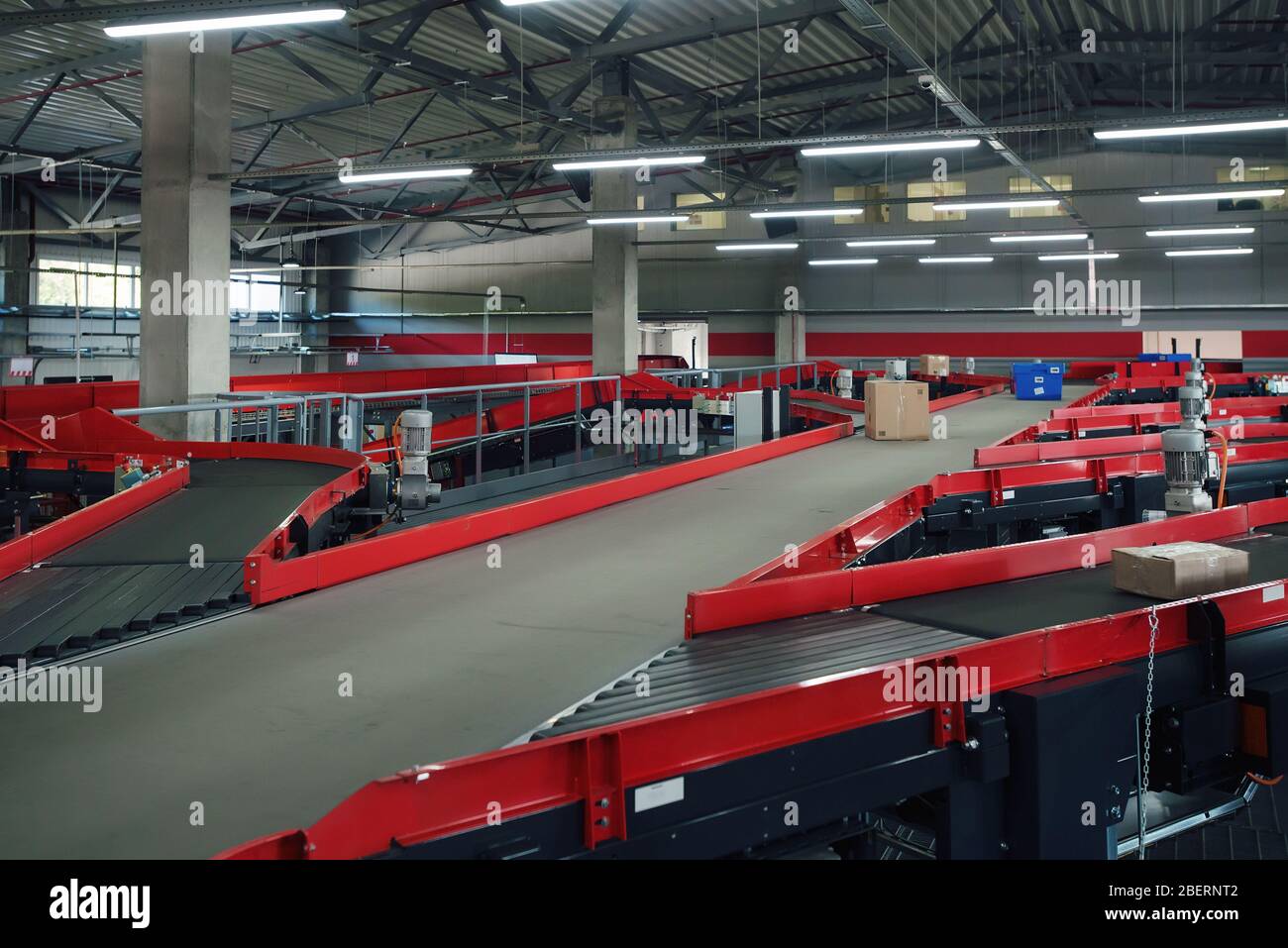 conveyor sorting belt at distribution warehouse. Distribution hub for ...