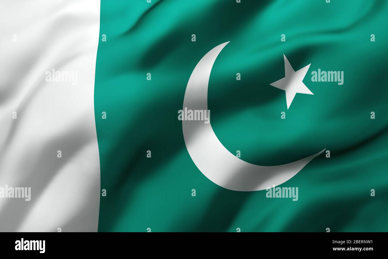 Flag of Pakistan blowing in the wind. Full page Pakistani flying flag ...