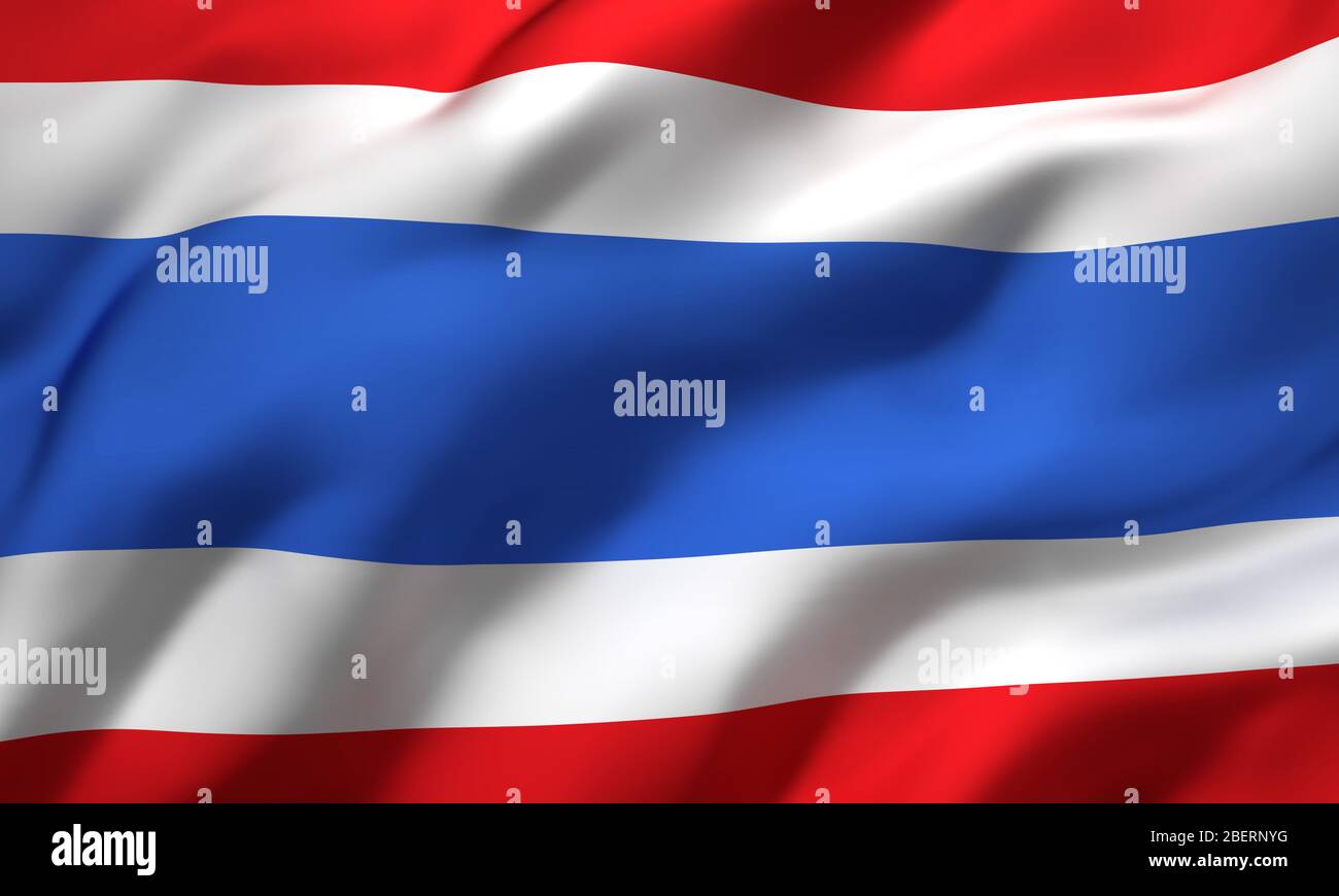 Flag of Thailand blowing in the wind. Full page Thai flying flag. 3D ...