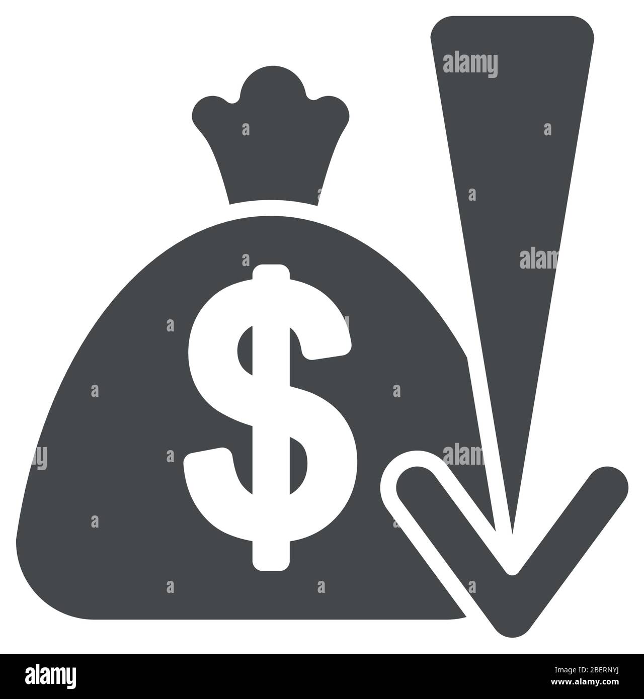economic recession concept, money bag and arrow down icon over white ...