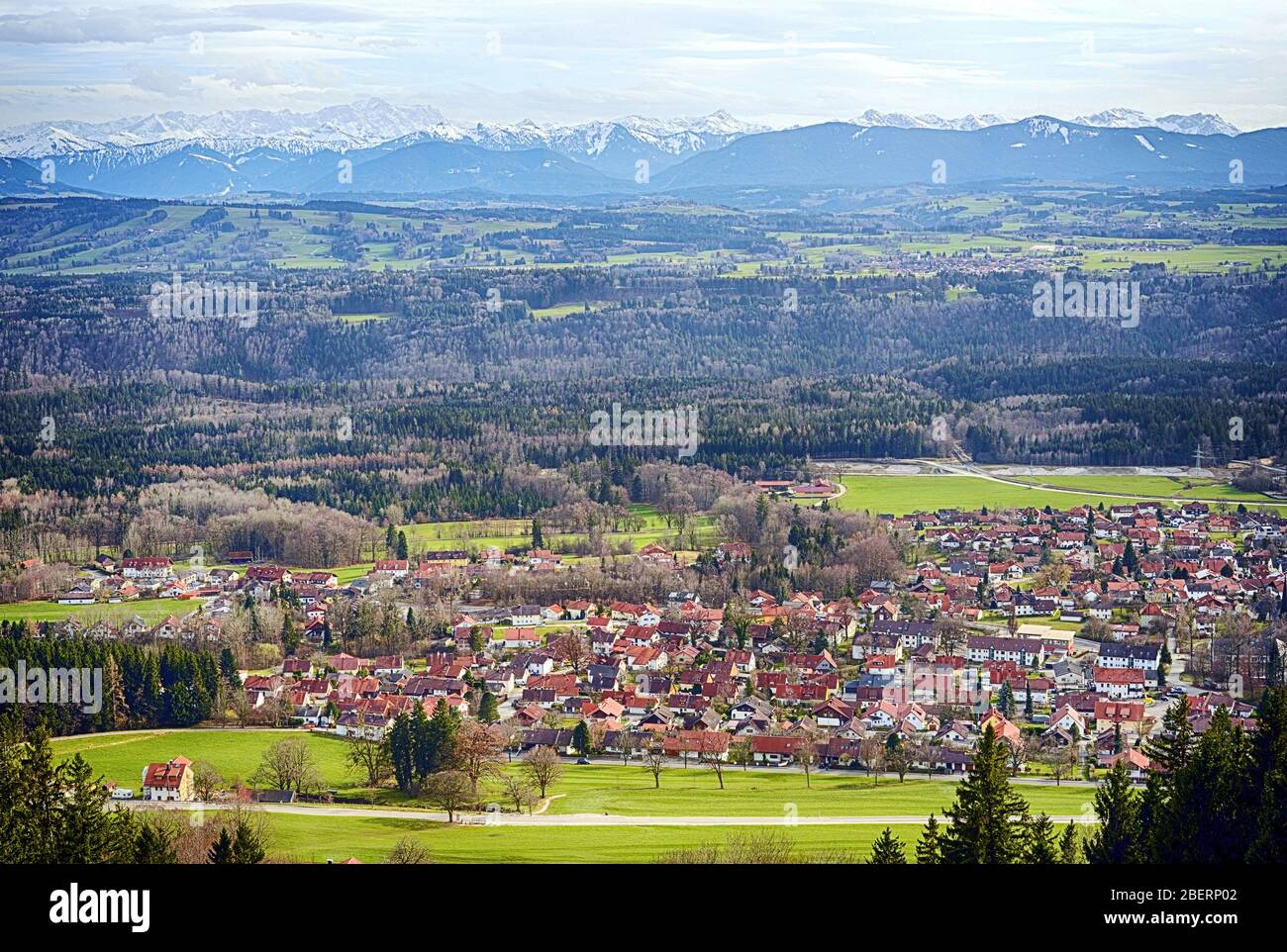 View from Hohenpeissenberg, Germany to the alp mountains Stock Photo ...