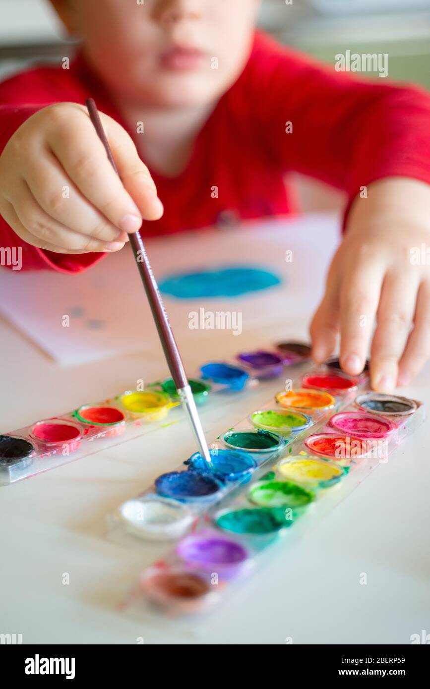 Child boy paint painting draw drawing learning hi-res stock photography ...