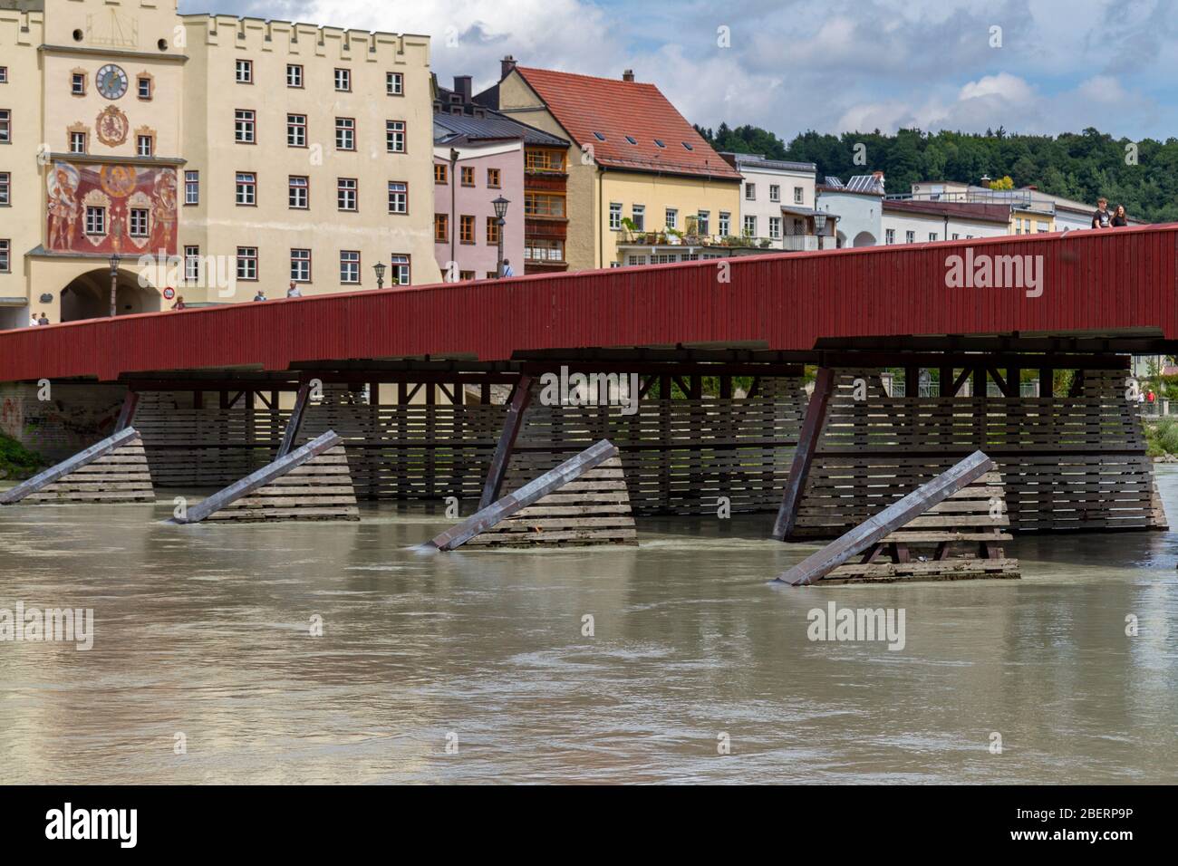 River defenses (breakwaters) upstream of the River Inn Bridge ...