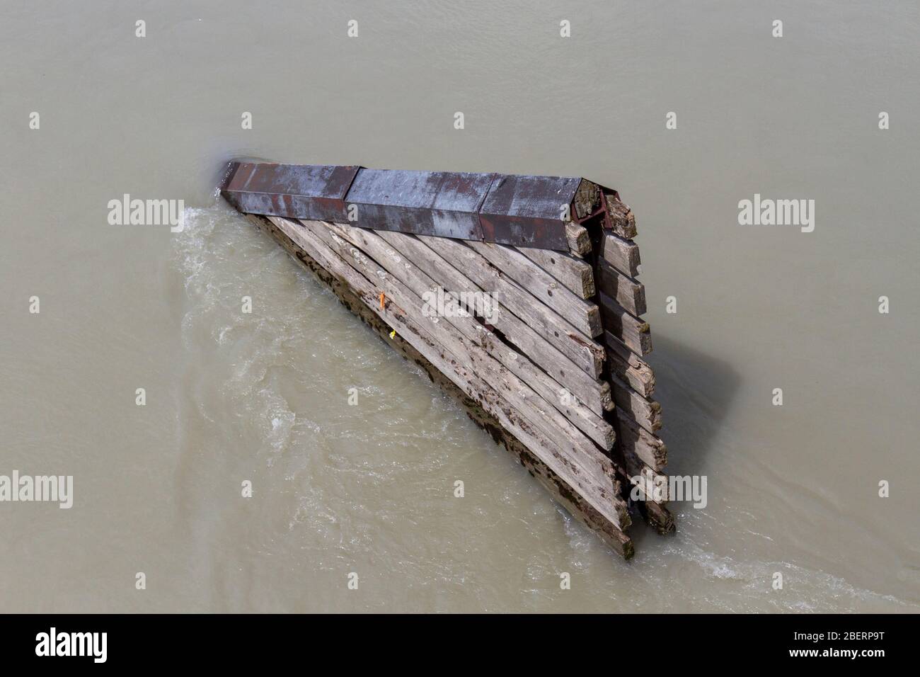 River defense breakwaters upstream of the River Inn Bridge, Wasserburg ...