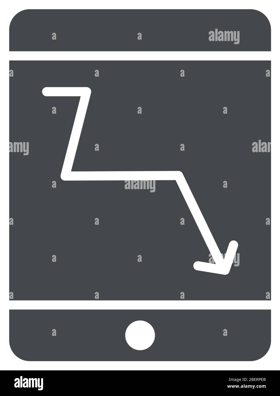 financial broke concept, smartphone with financial arrow down icon on screen over white ...