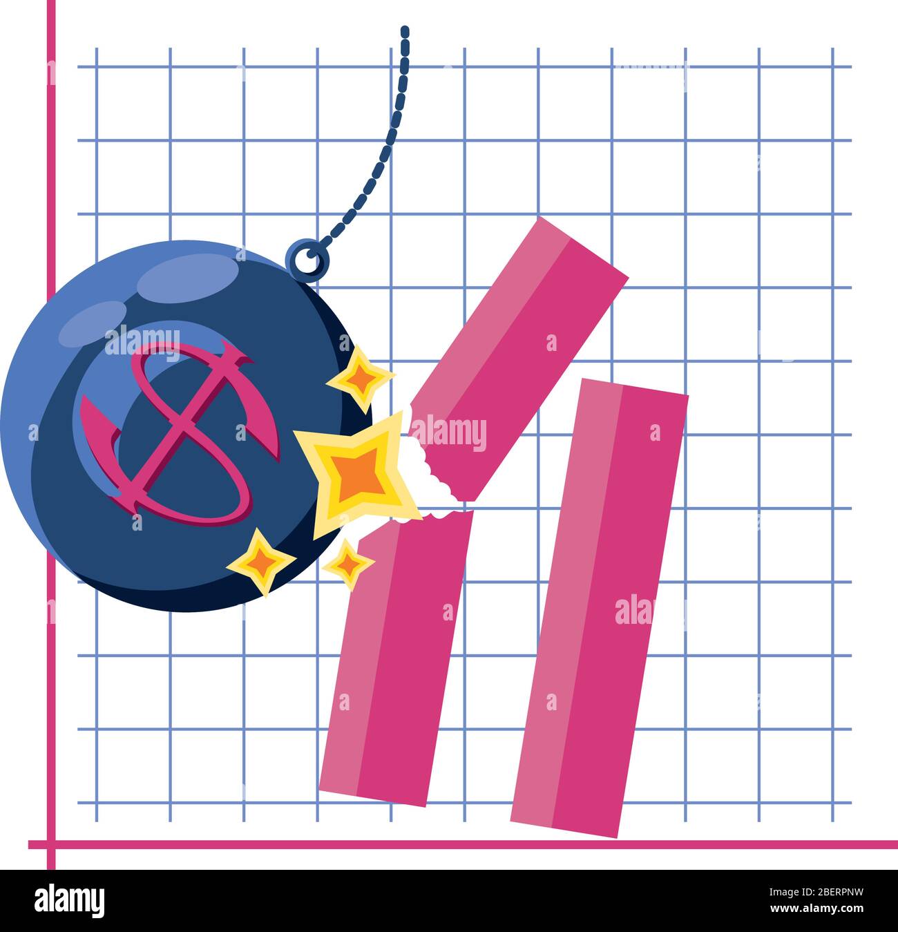 wrecking ball and chart on white background vector illustration design ...