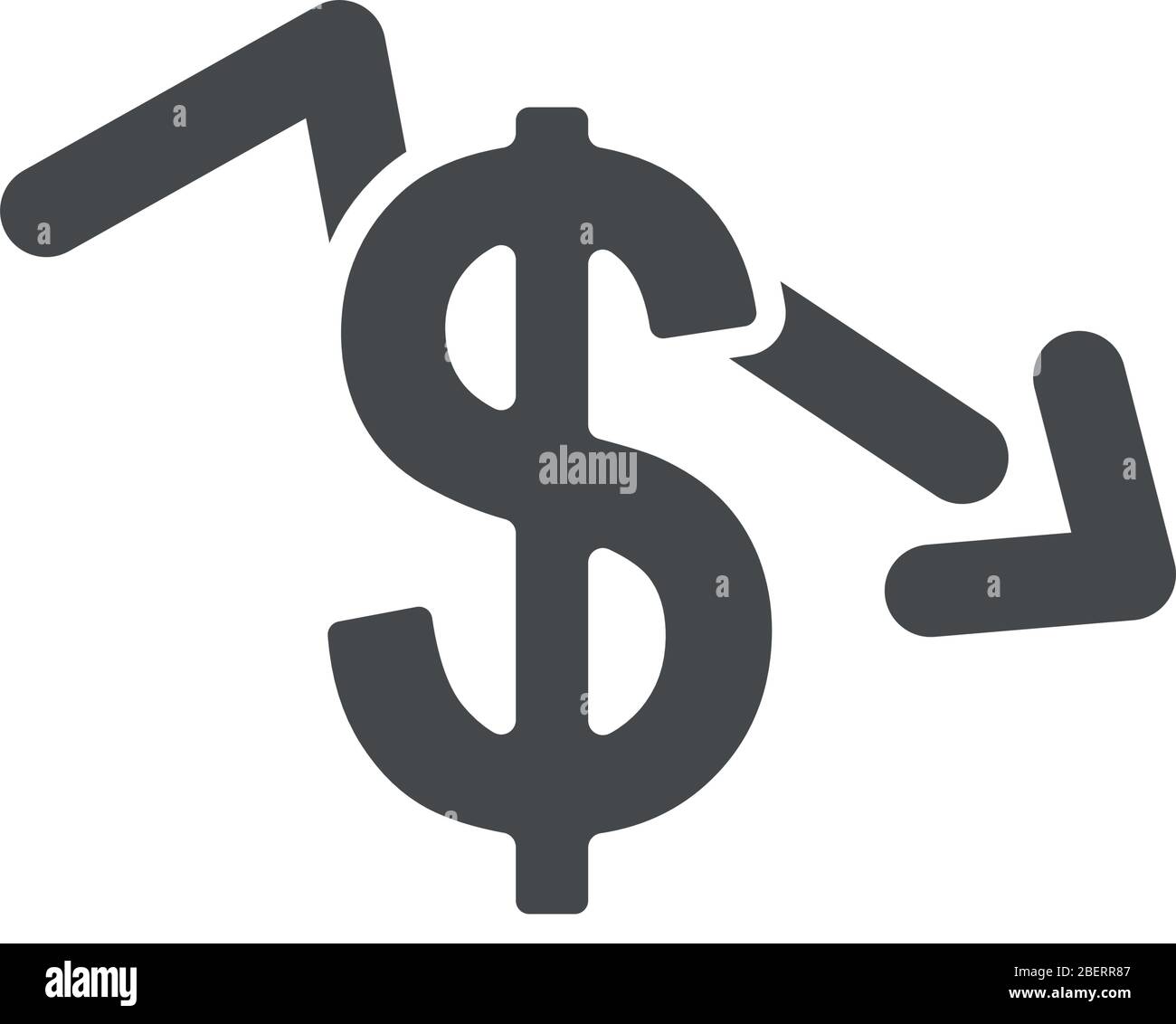 economic recession concept, money symbol and financial arrow down icon ...