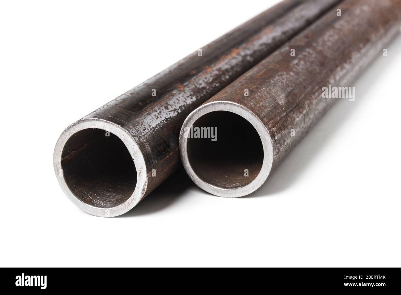 Two iron pipes isolated on white background Stock Photo - Alamy