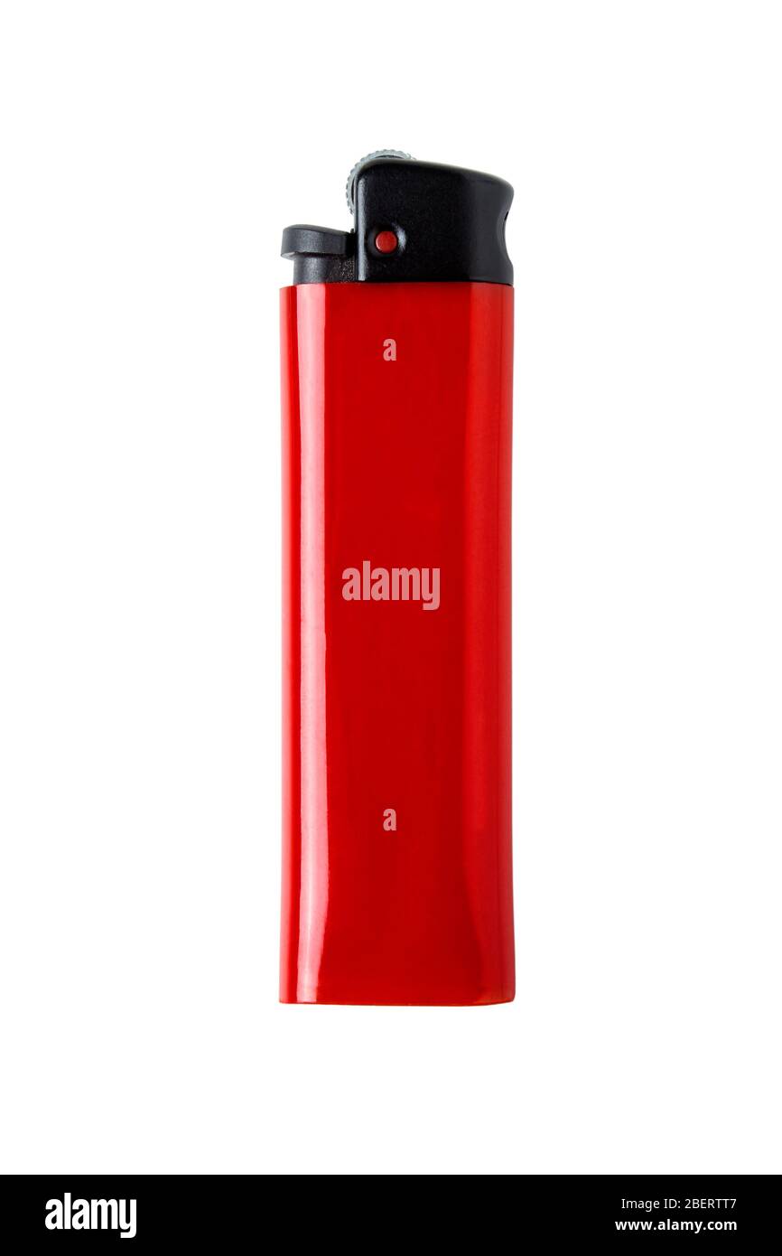 Red plastic gas lighter isolated on white background Stock Photo - Alamy