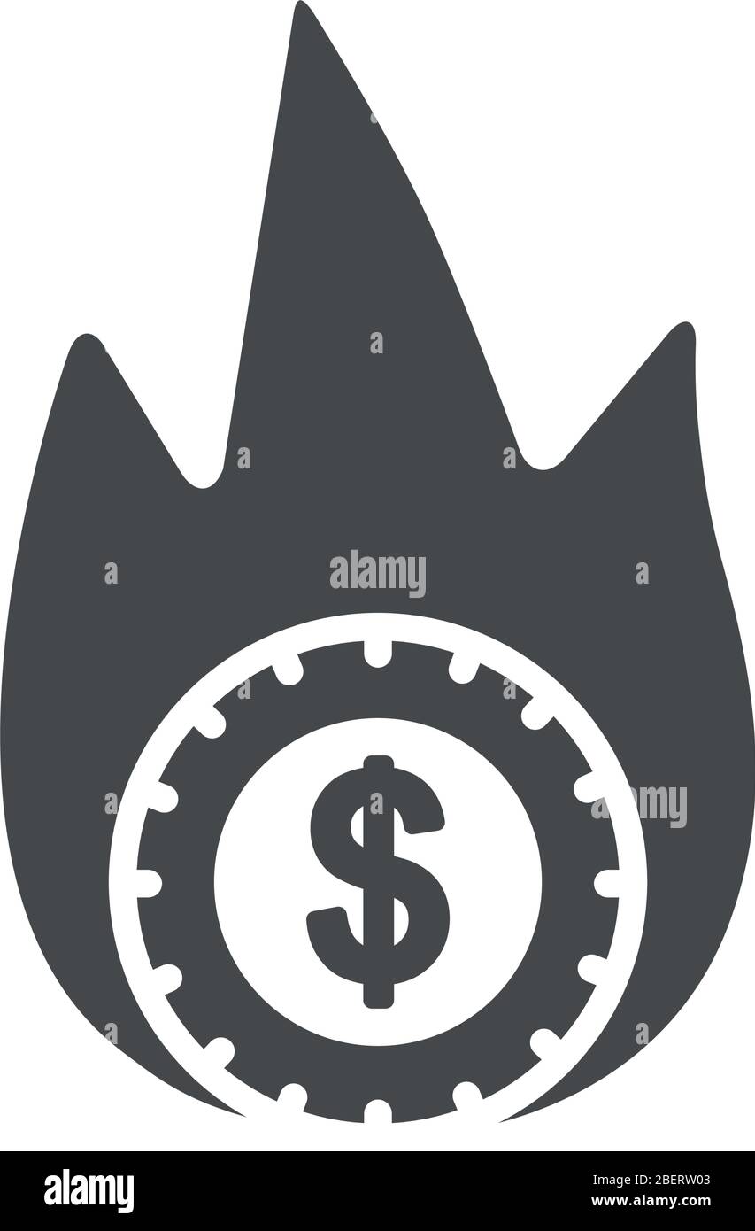 economic recession concept, burning money coin icon over white ...