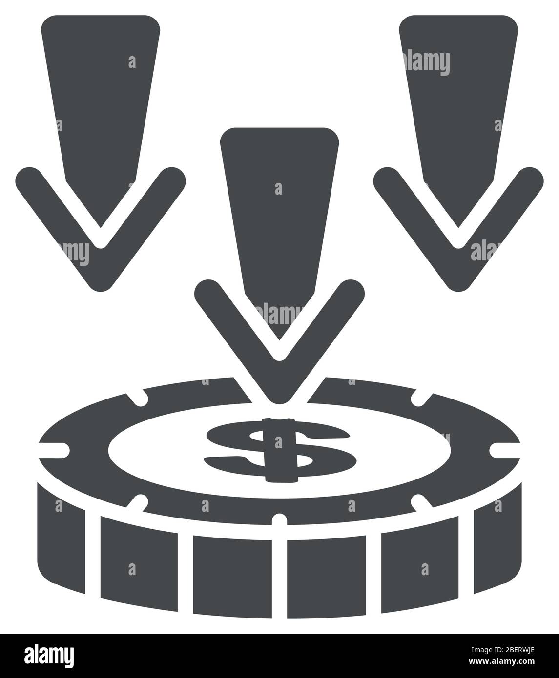 economic recession concept, arrows down to money coin icon over white ...