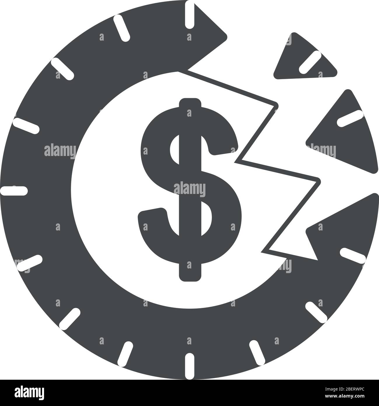 economic recession concept, broken money coin icon over white ...