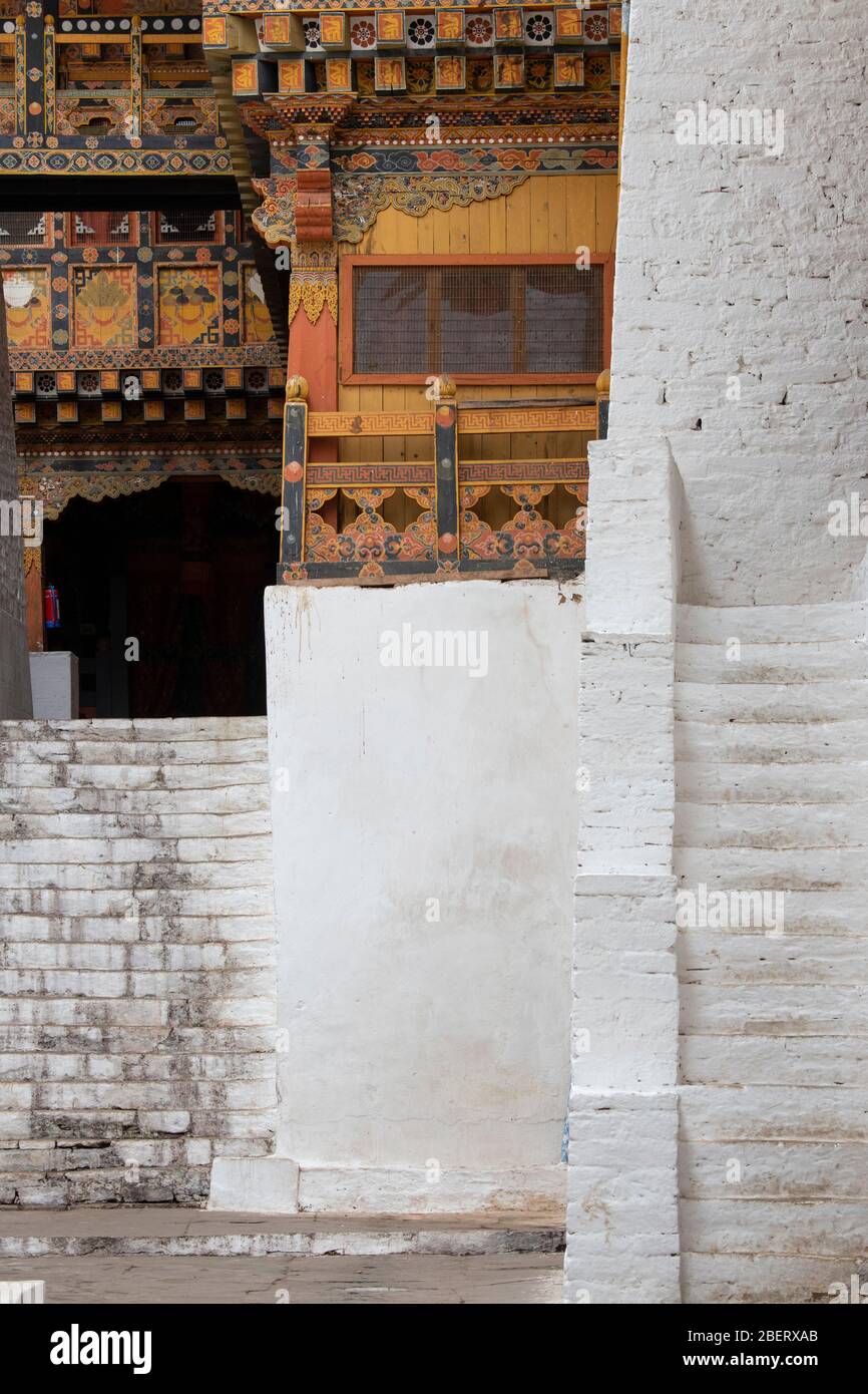 Bhutan, Punakha Dzong. Traditional ornate architecture within the ...