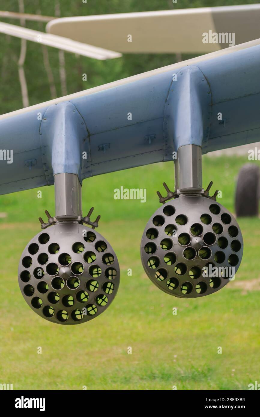 soviet helicopter wing rocket launcher, close view Stock Photo - Alamy