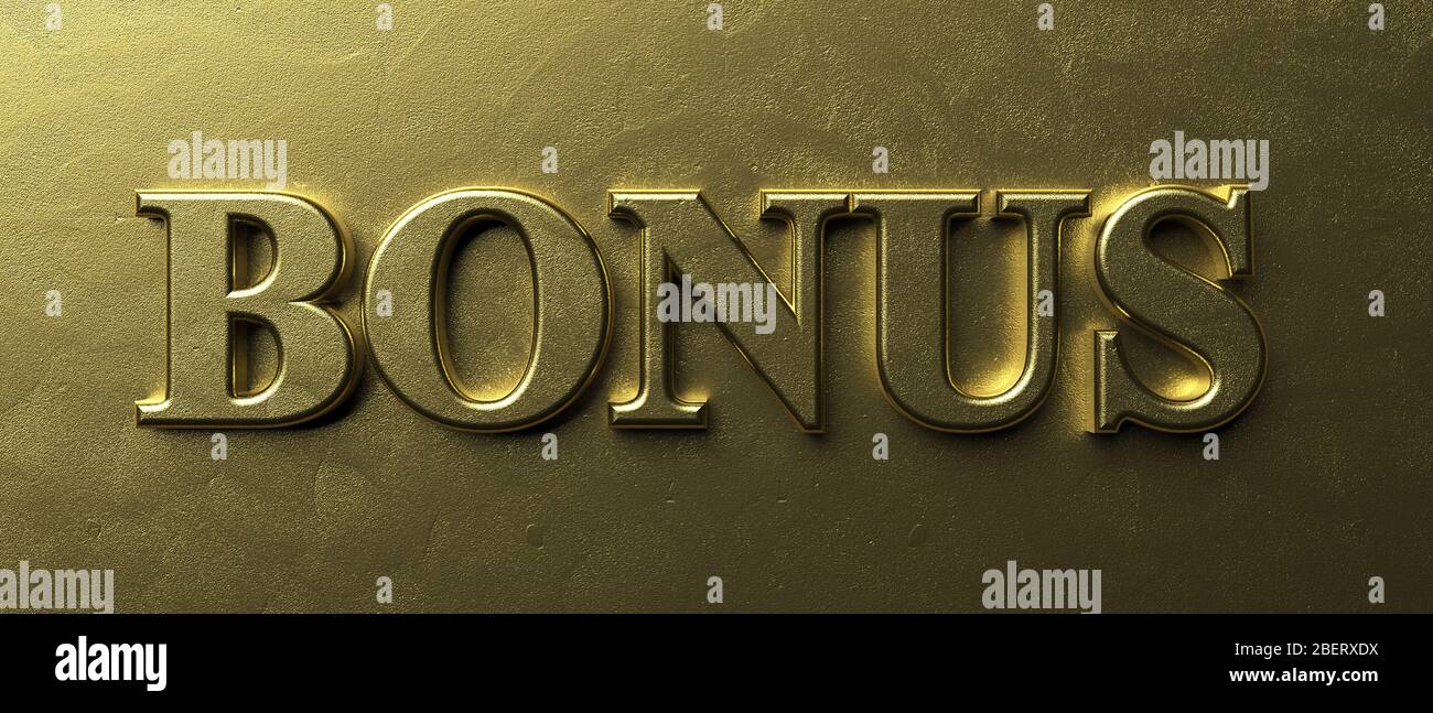 Bonus word, success message. Award concept. Inflated gold color text on ...