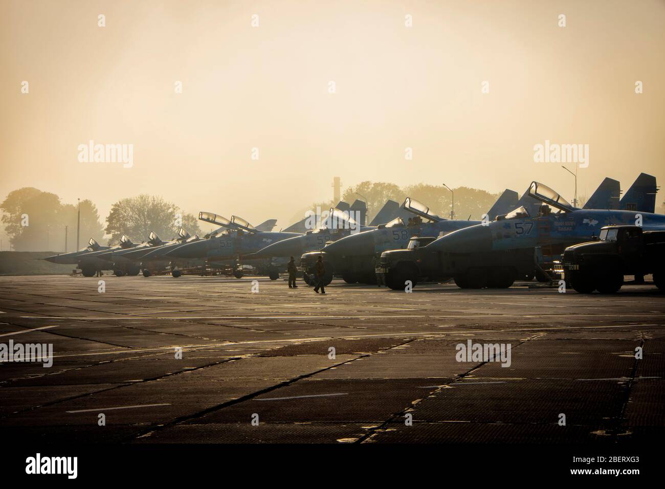 Ukrainian Air Force jets on the flight line at sunrise in Ukraine Stock ...