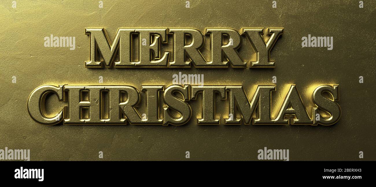 Merry Christmas phrase, greeting card message. Inflated gold color text ...
