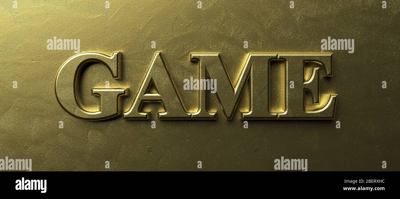 Game word, competition message. Award concept. Inflated gold color text ...