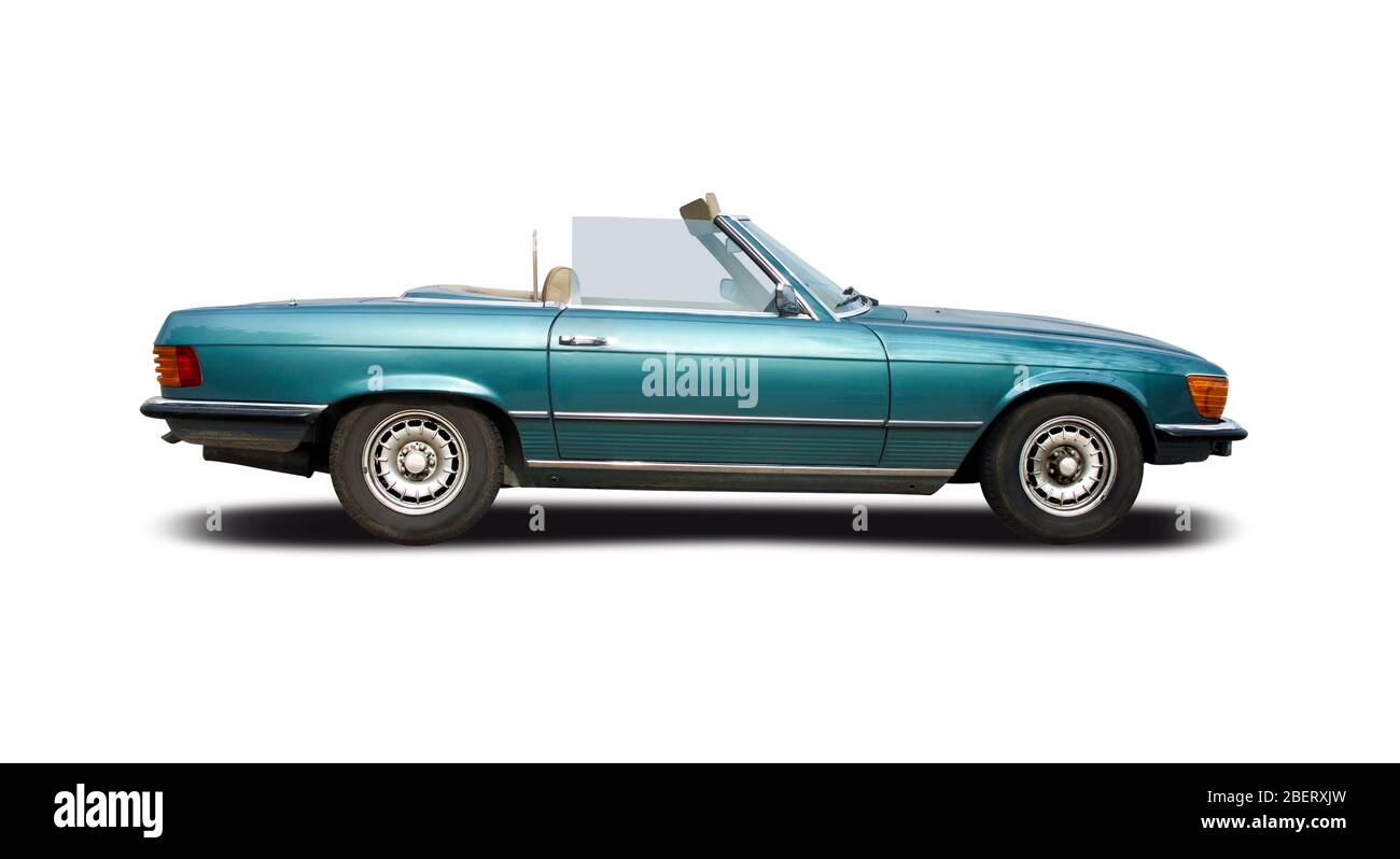 Classic cabrio sport car side view isolated on white Stock Photo - Alamy