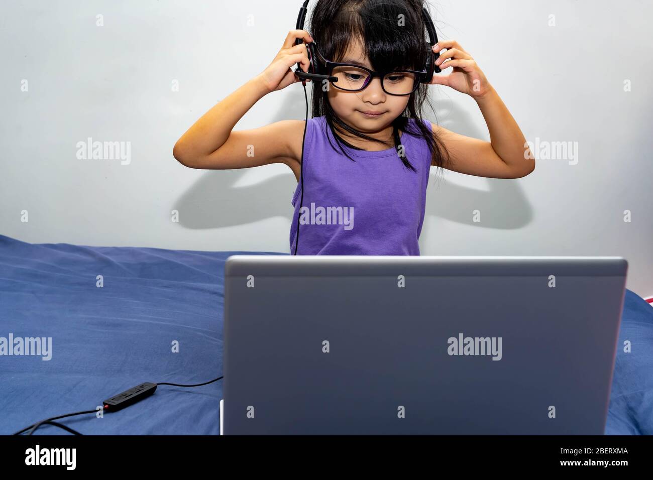 Pretty female child pretending like working from home. Child pretending ...