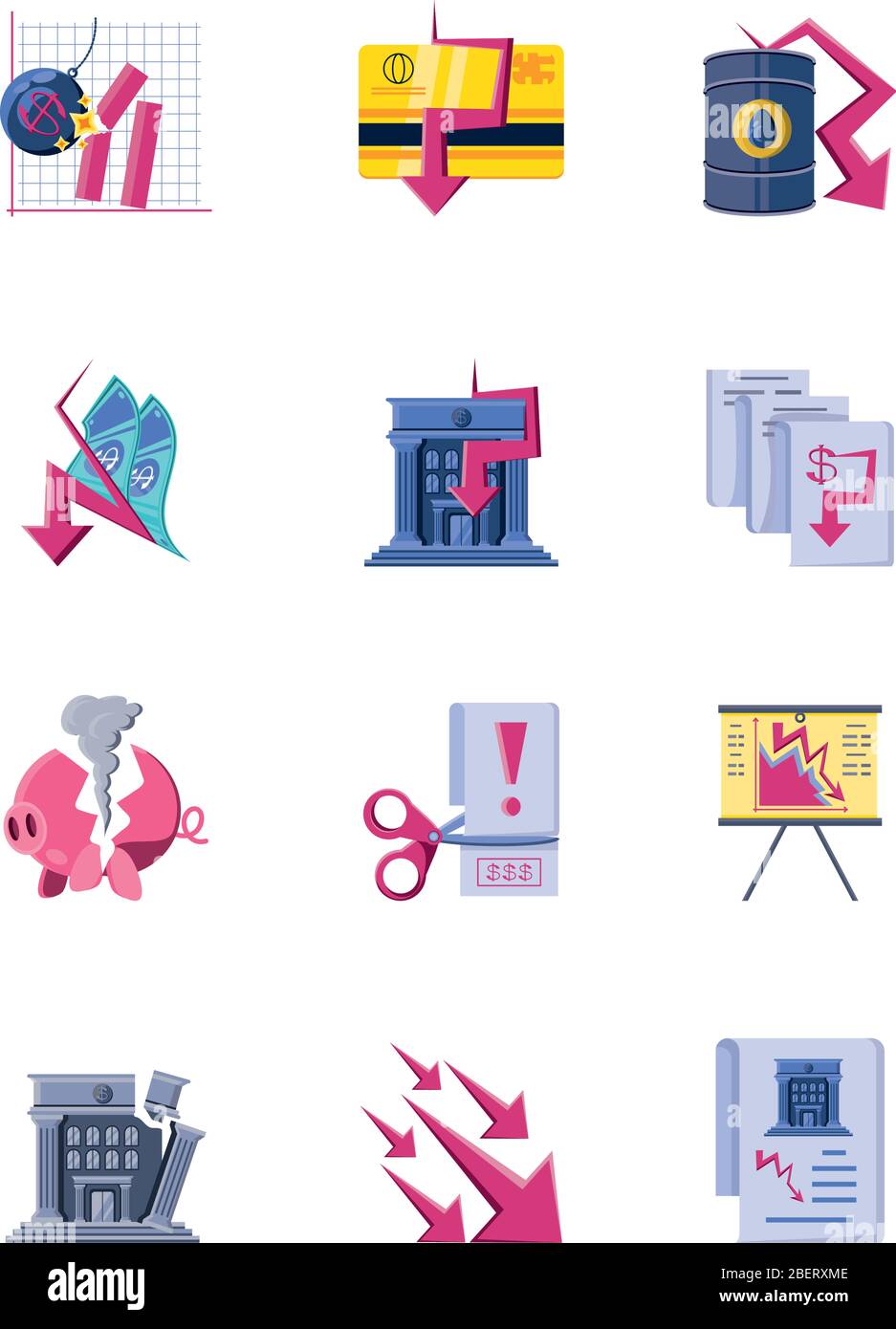 set of icons collapsed economy on white background vector illustration ...