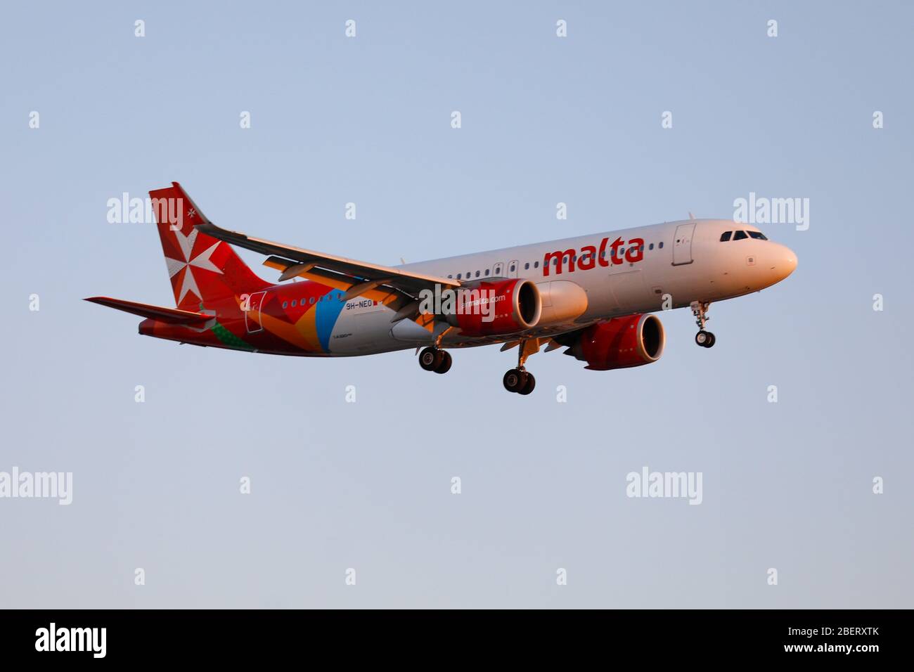An Air Malta A320neo on final approach to London Heathrow Airport (LHR ...