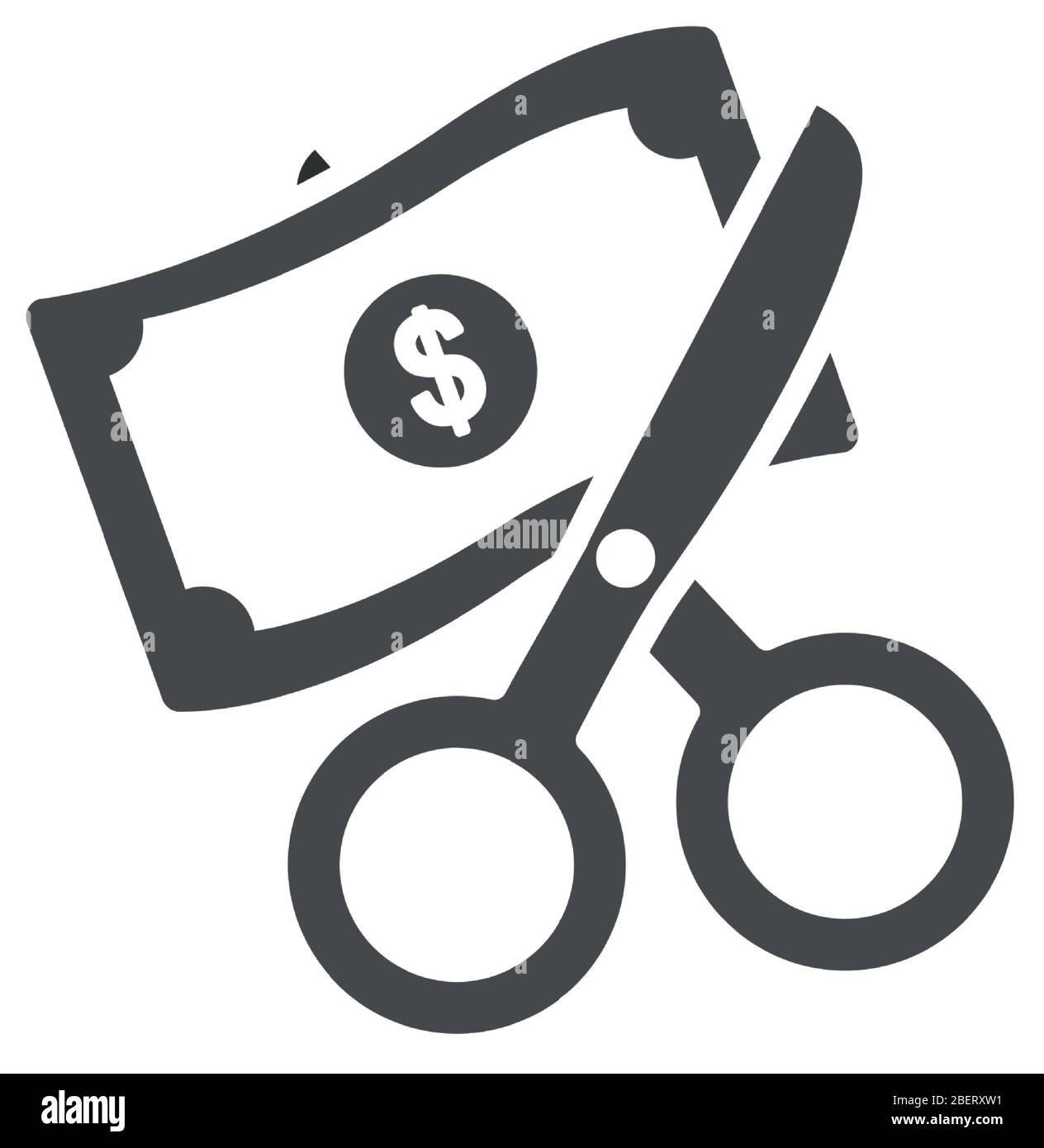 financial broke concept, scissors cutting a money bill icon over white ...