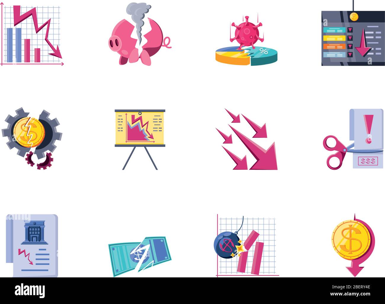 set of icons collapsed economy on white background vector illustration ...