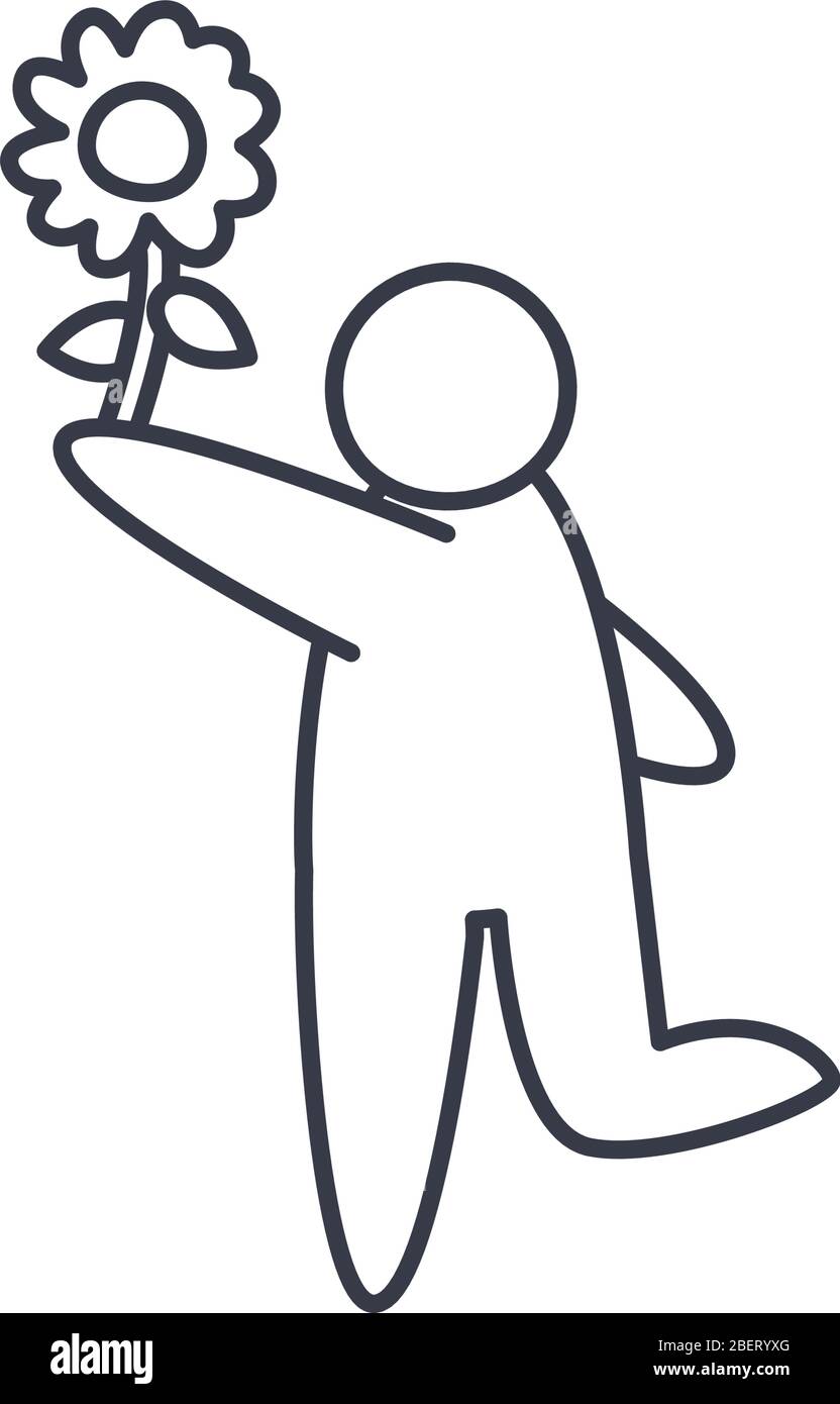 pictogram man with beautiful flower icon over white background, line ...