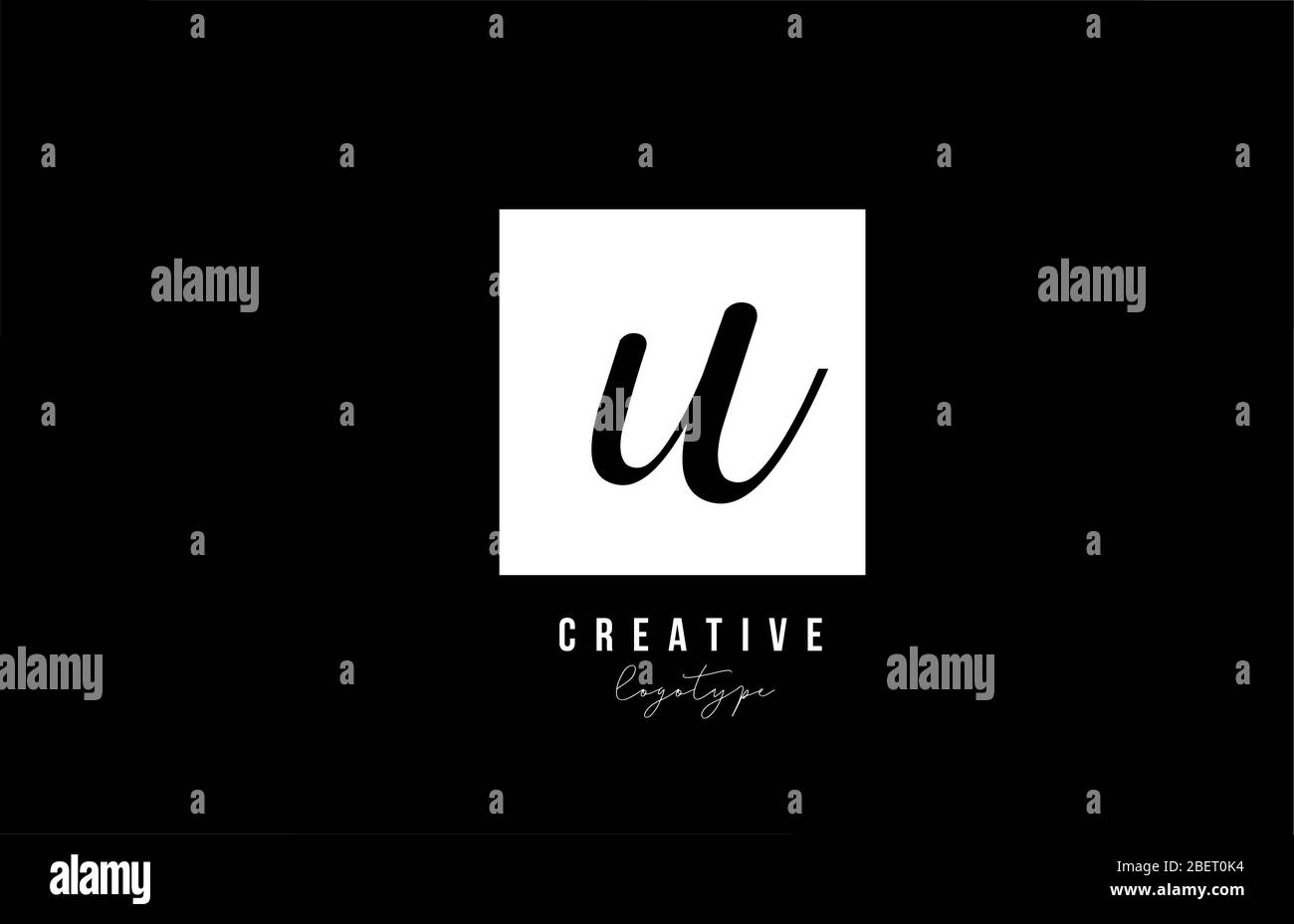 simple U black and white square alphabet letter logo design for ...