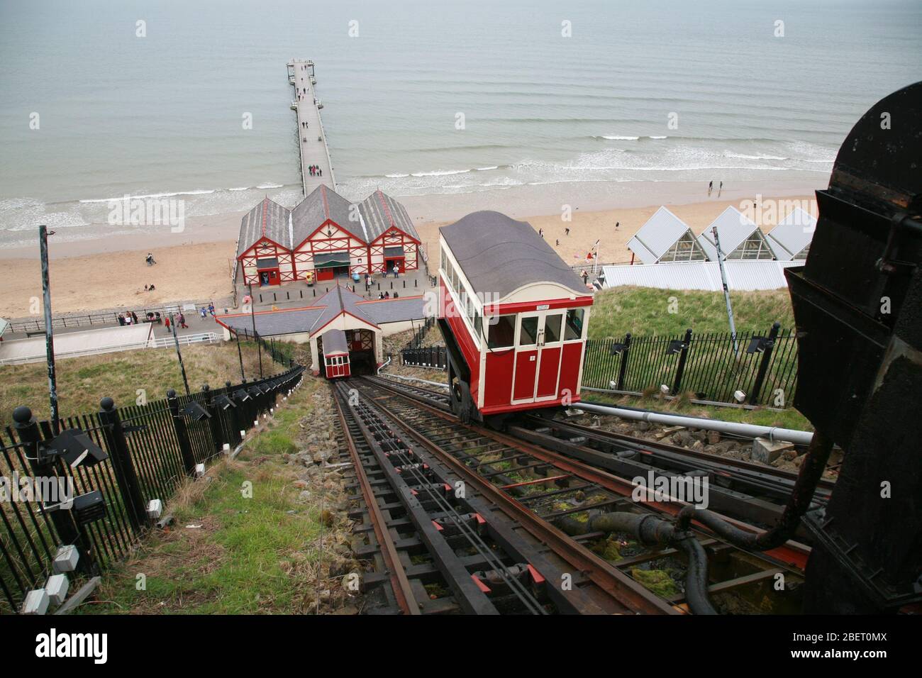 Saltburn Cliff lift. A parallel gauge lift that works using water to ...