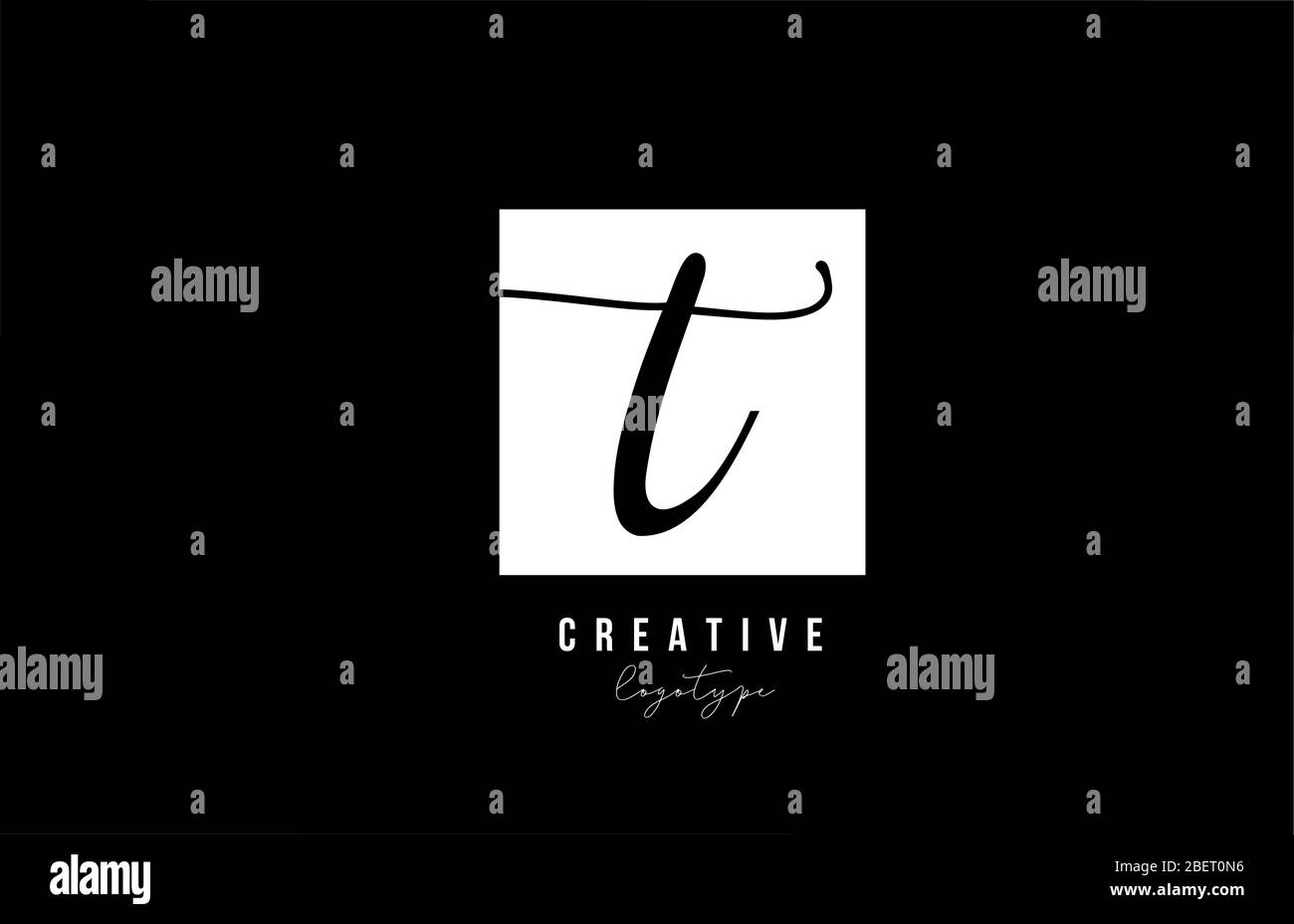 simple T black and white square alphabet letter logo design for ...