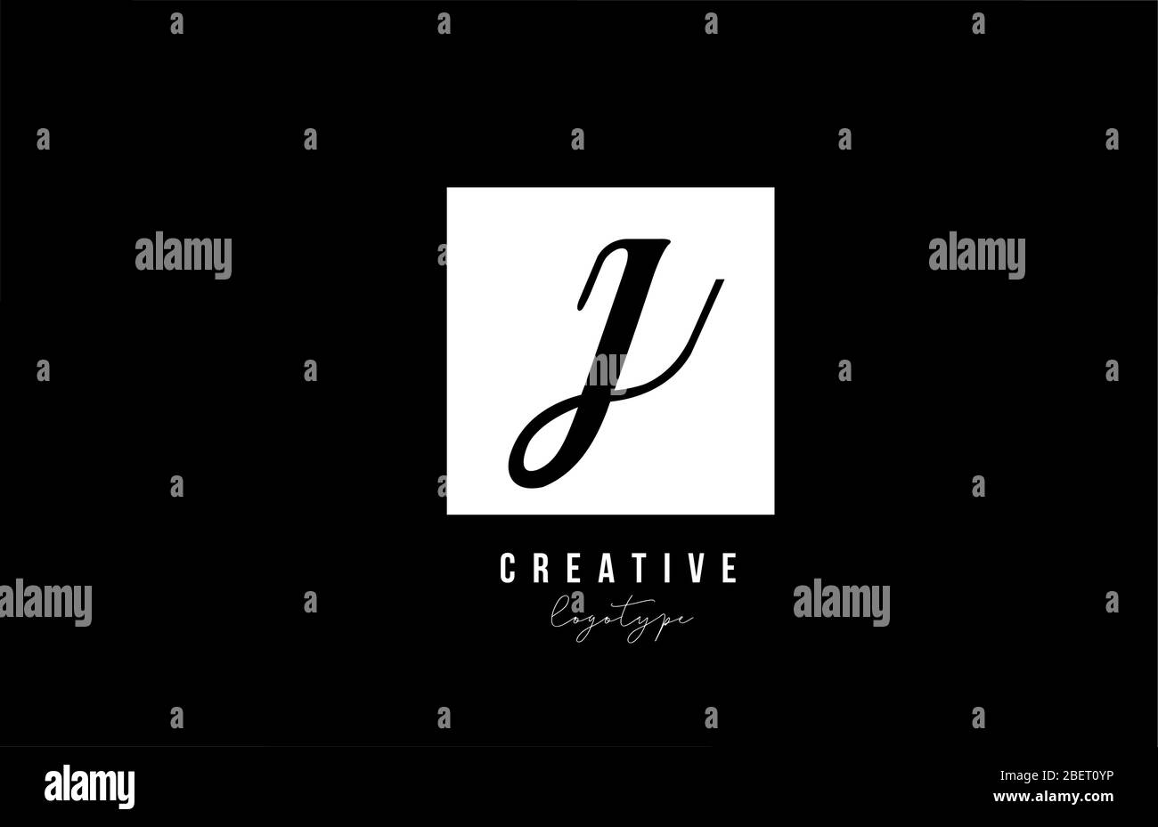 simple J black and white square alphabet letter logo design for ...