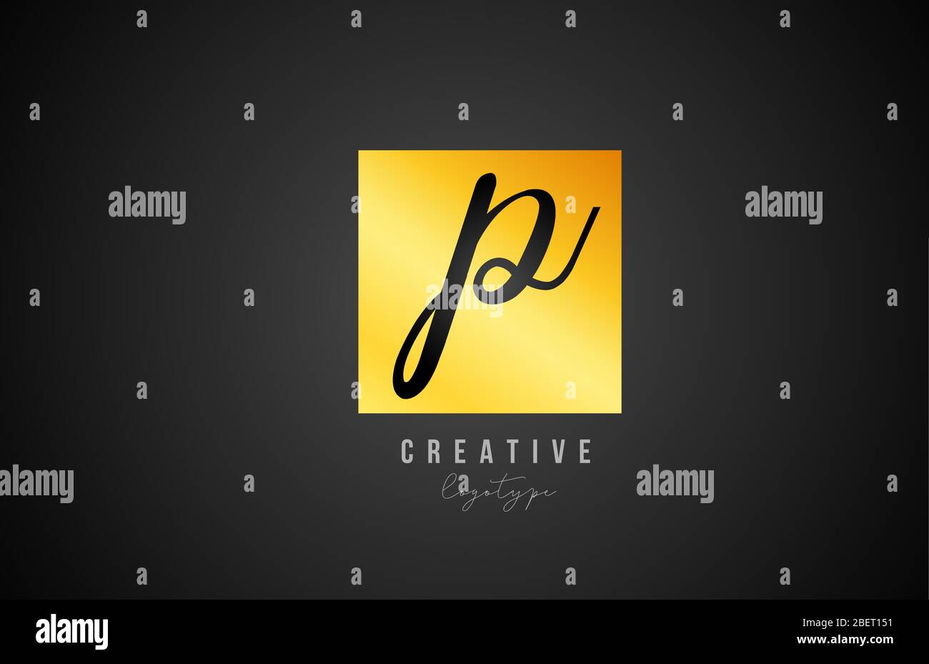 P gold golden square alphabet letter logo icon design for company and ...