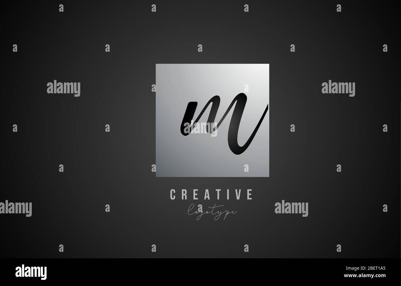 silver metal grey M square alphabet letter logo icon design for company ...