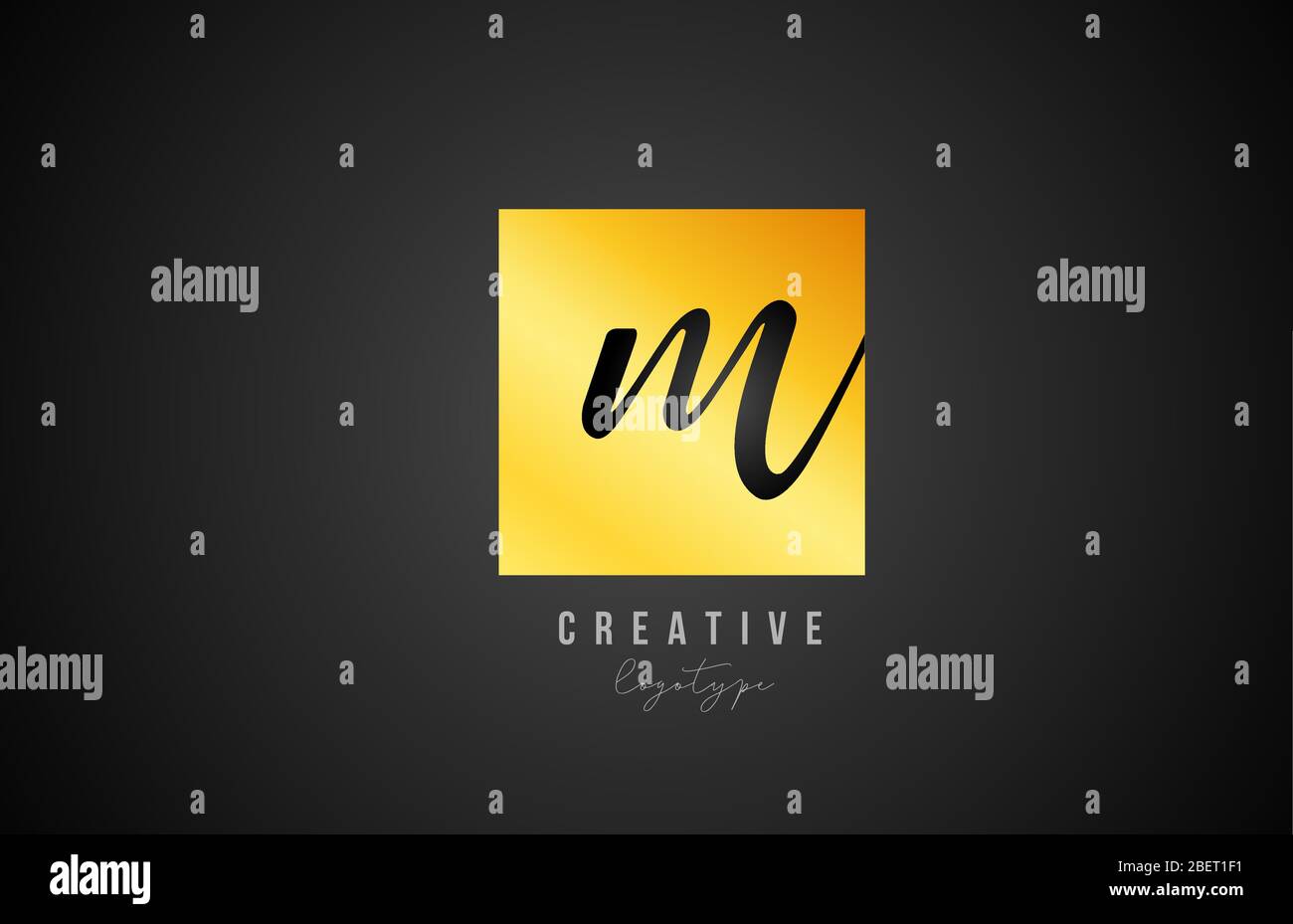 M gold golden square alphabet letter logo icon design for company and ...