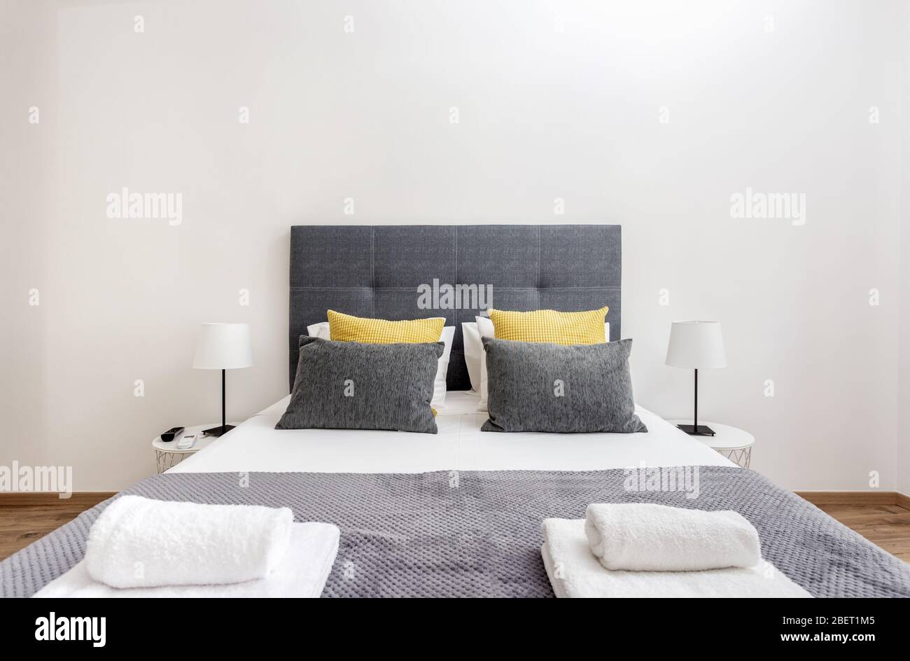 Modern bedroom. European hotel design. interior inside Stock Photo - Alamy