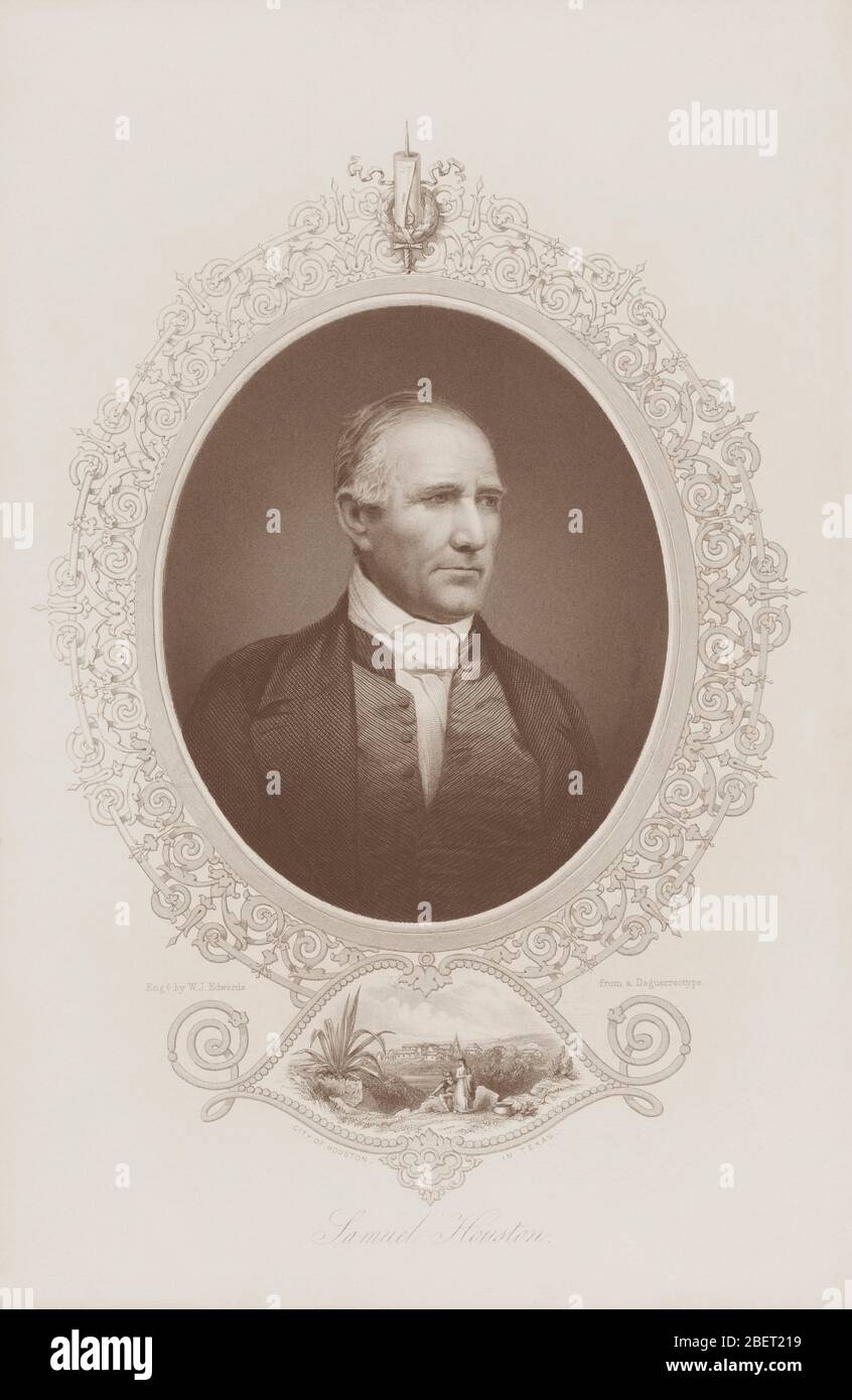 Vintage print of Samuel Houston, an American soldier and politician ...