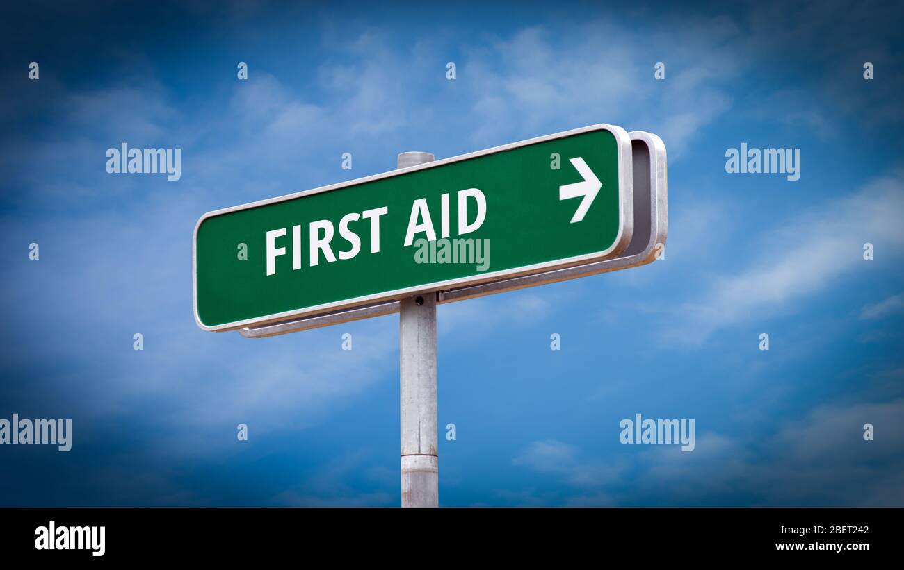 Street Sign the Direction Way to First Aid Stock Photo - Alamy