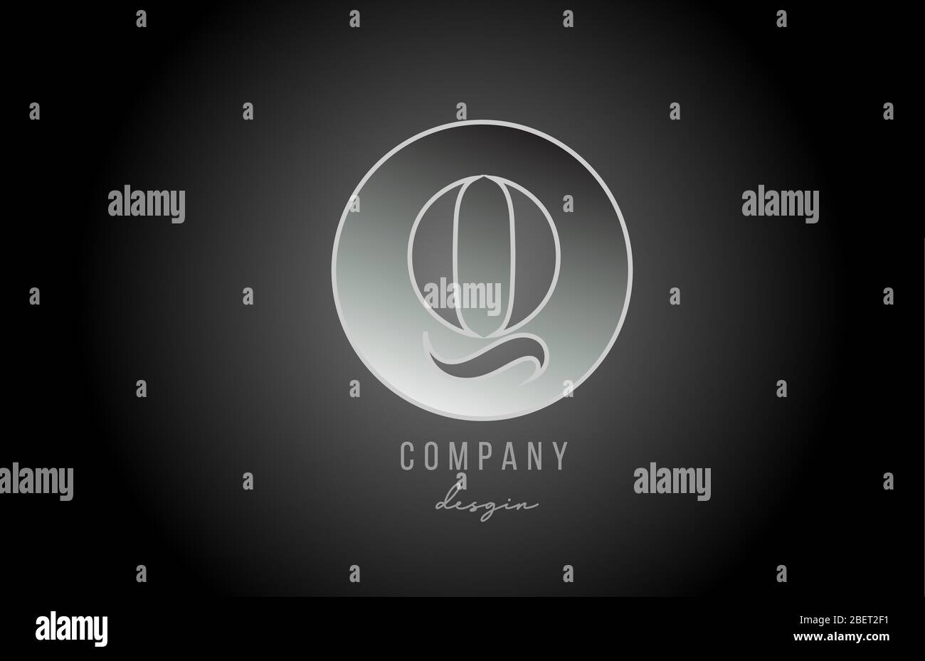 silver grey metal alphabet Q letter logo design icon for business and ...