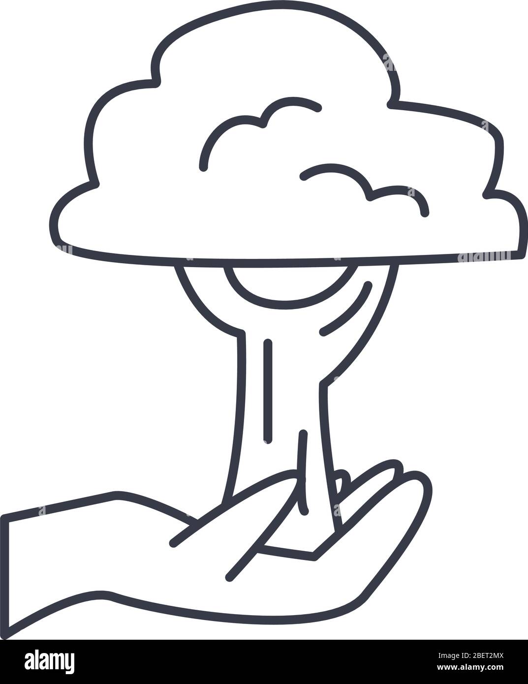 hand with tree icon over white background, line style, vector ...
